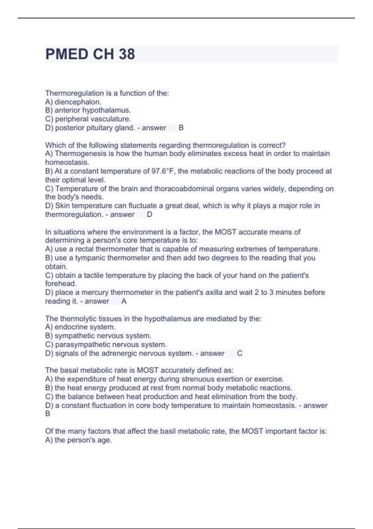 PMED CH 38 Questions with correct Answers 2023 - Pmed - Stuvia US