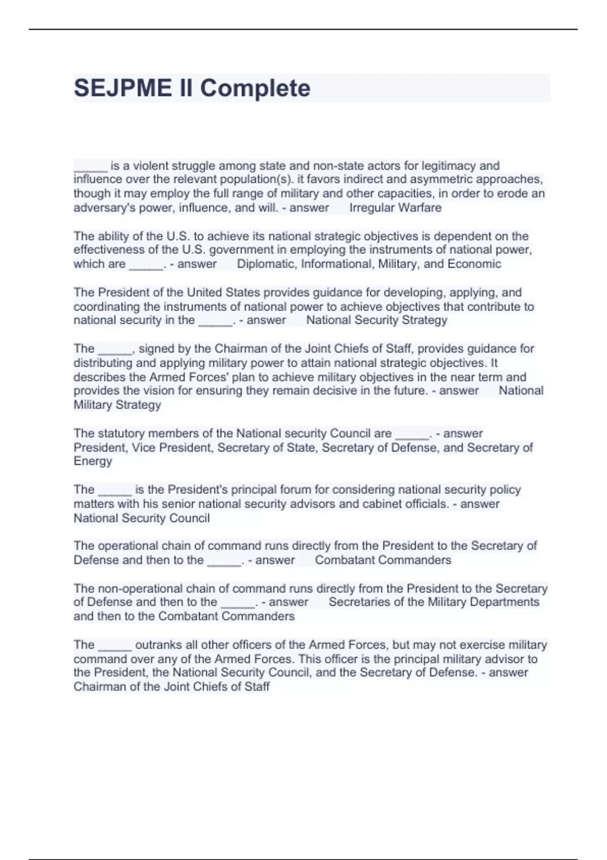 SEJPME II Complete Questions with correct Answers - Sejpme - Stuvia US