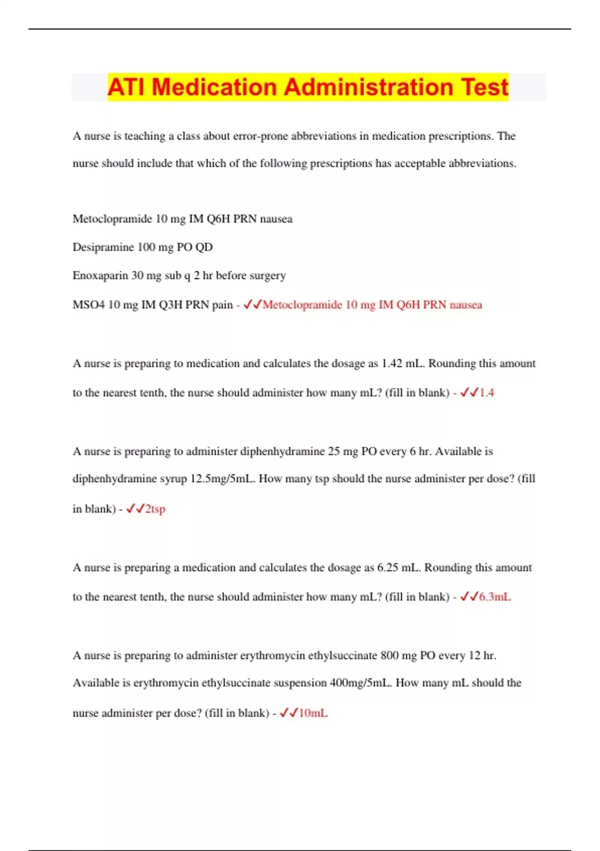 ATI Medication Administration Test 2023 | 100% Correct Answers ...