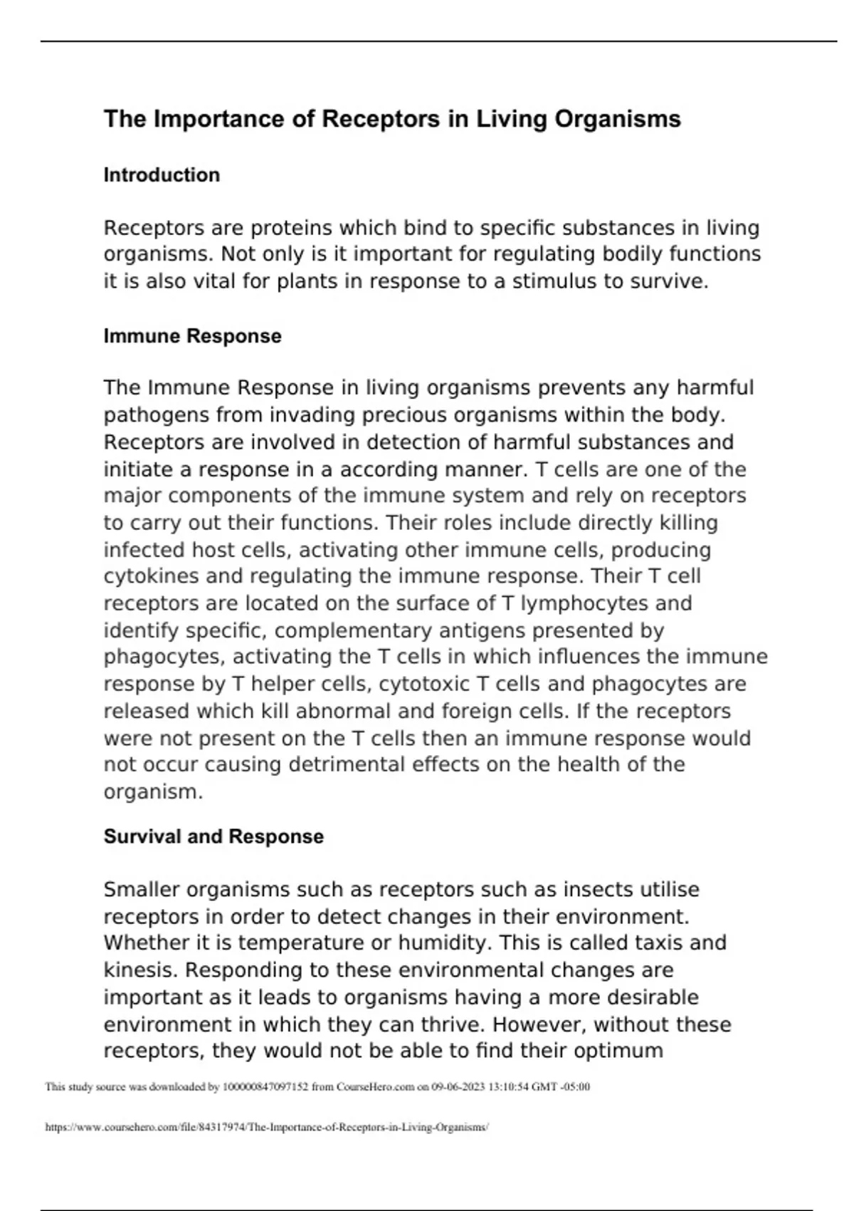 The Importance of Receptors in Living Organisms_ A level biology essay ...
