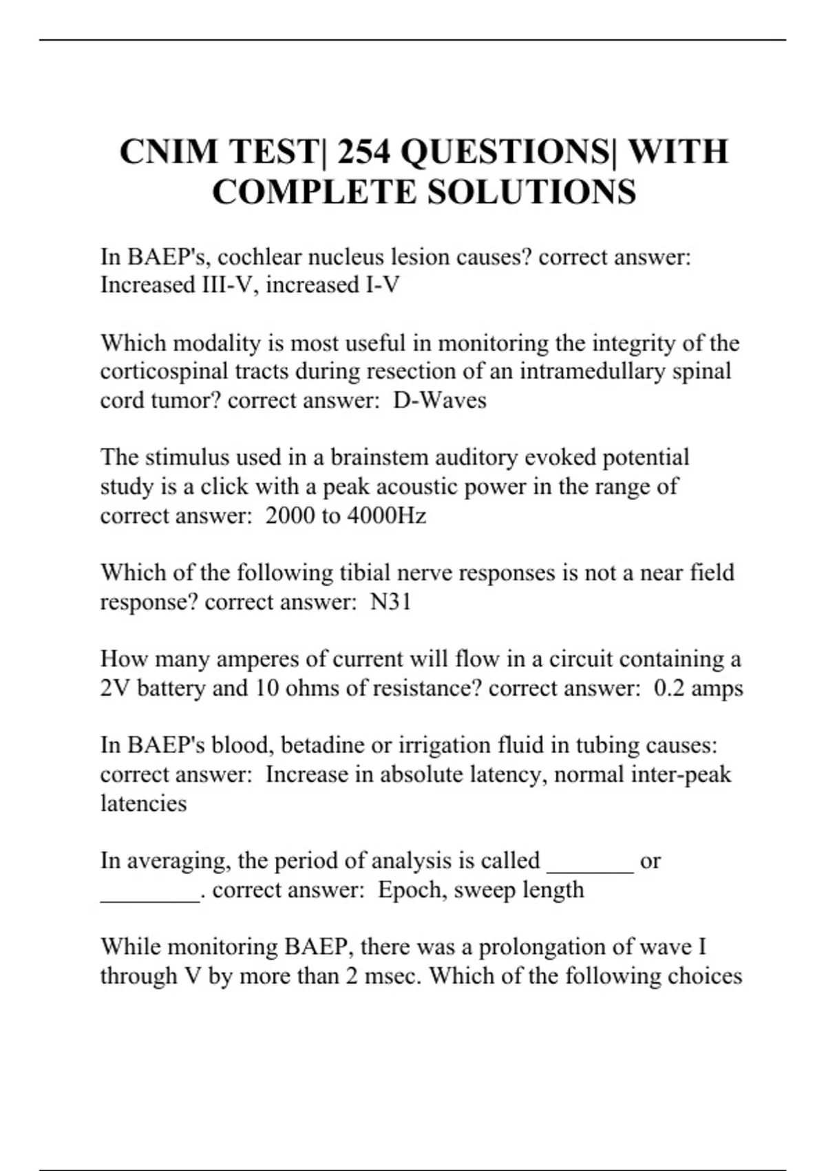 CNIM TEST| 254 QUESTIONS| WITH COMPLETE SOLUTIONS - Cnim - Stuvia US