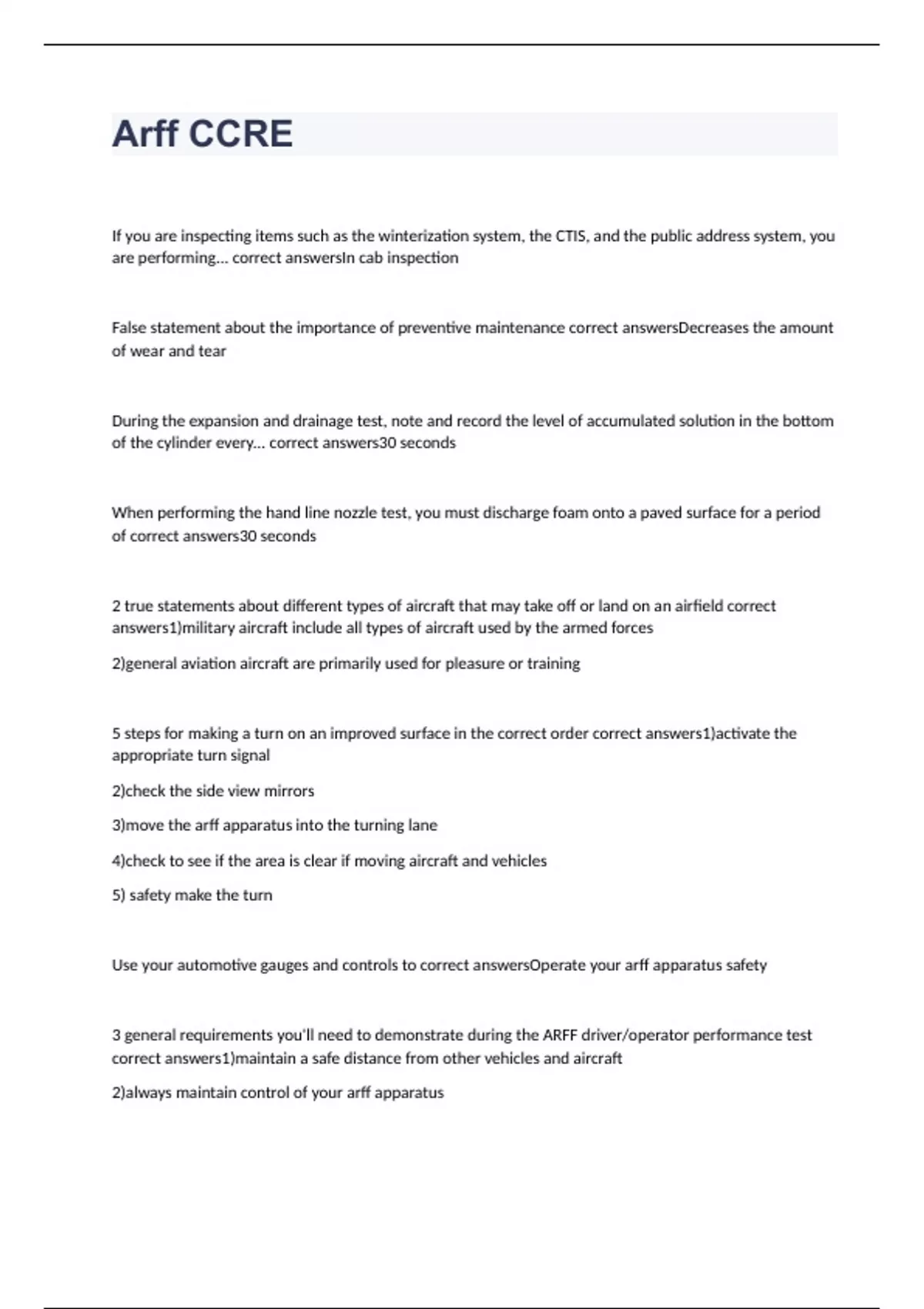 Arff CCRE Exam 2023 with correct solutions - Arff CCRE - Stuvia US