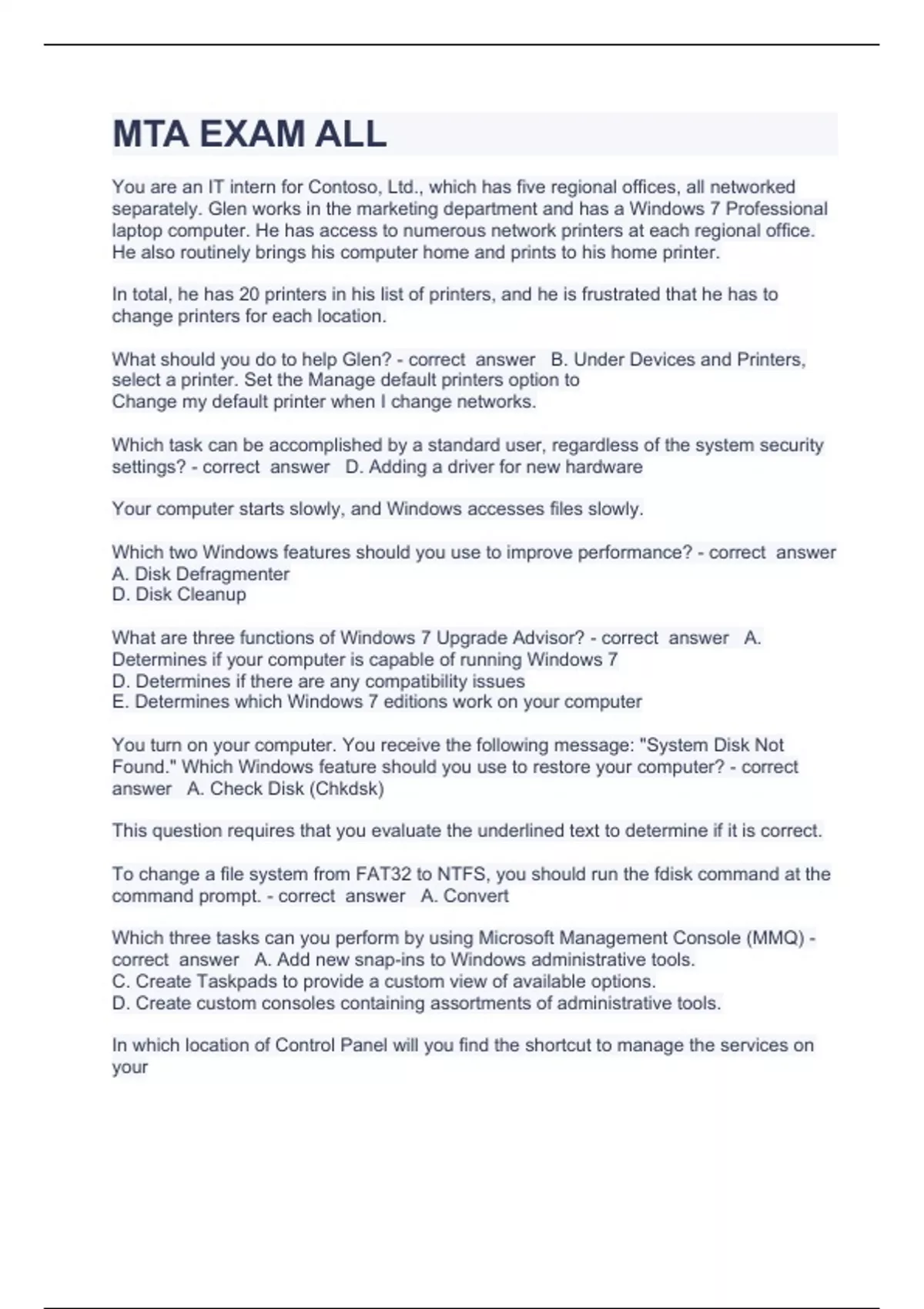 MTA EXAM ALL Question and answers 100% correct 2023 - MTA - Microsoft Technology Associate ...