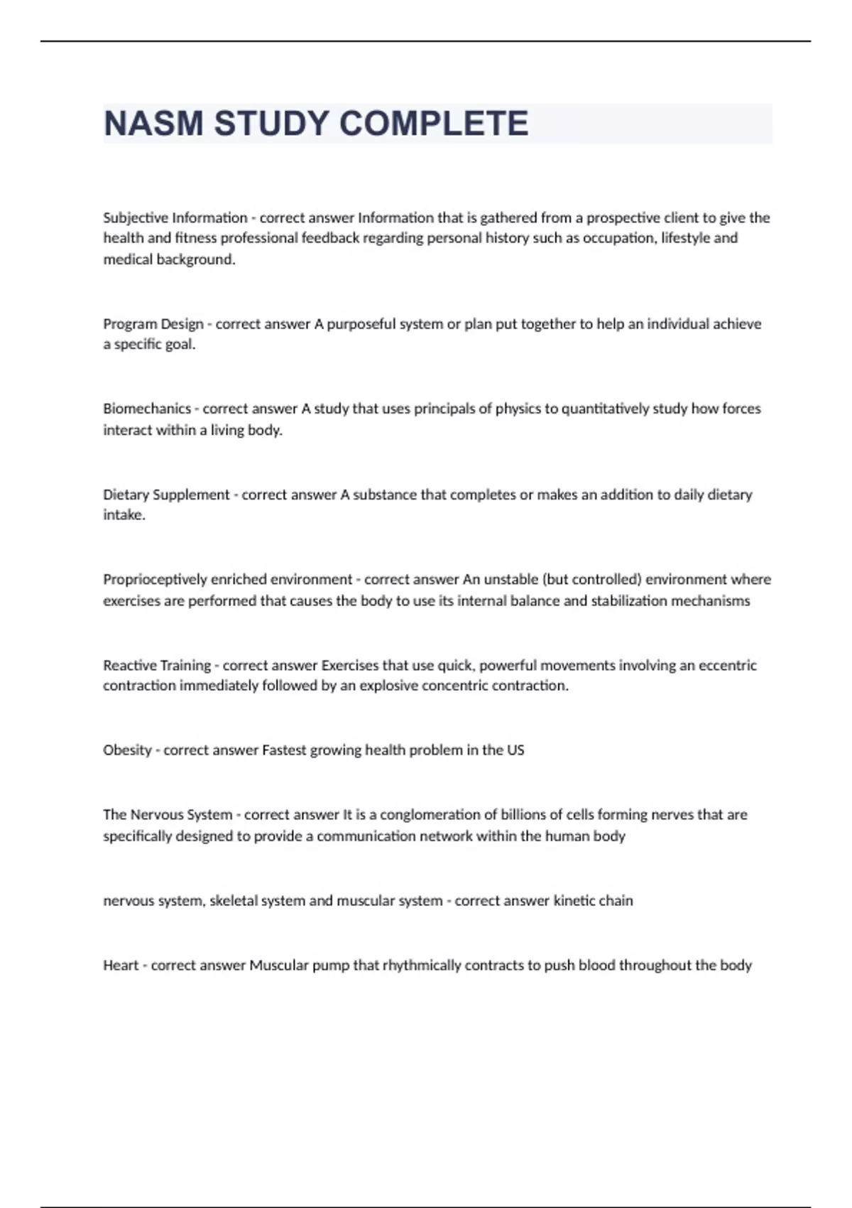 NASM STUDY COMPLETE 2023 already passed - Nasm - Stuvia UK