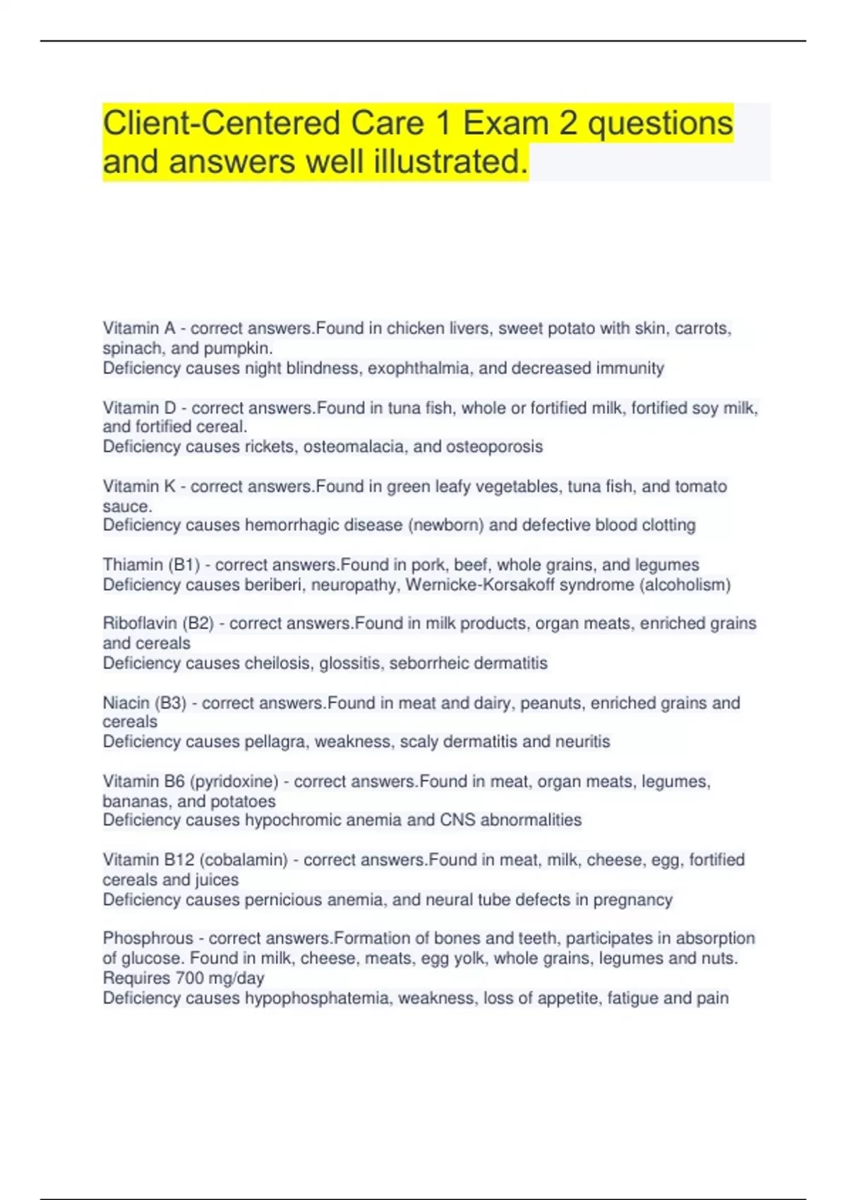 Client-Centered Care 1 Exam 2 questions and answers well illustrated ...