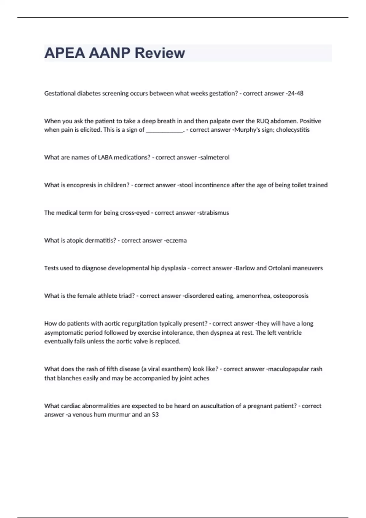 APEA AANP Review exam 2023 with 100% correct answers - AANP - Stuvia US