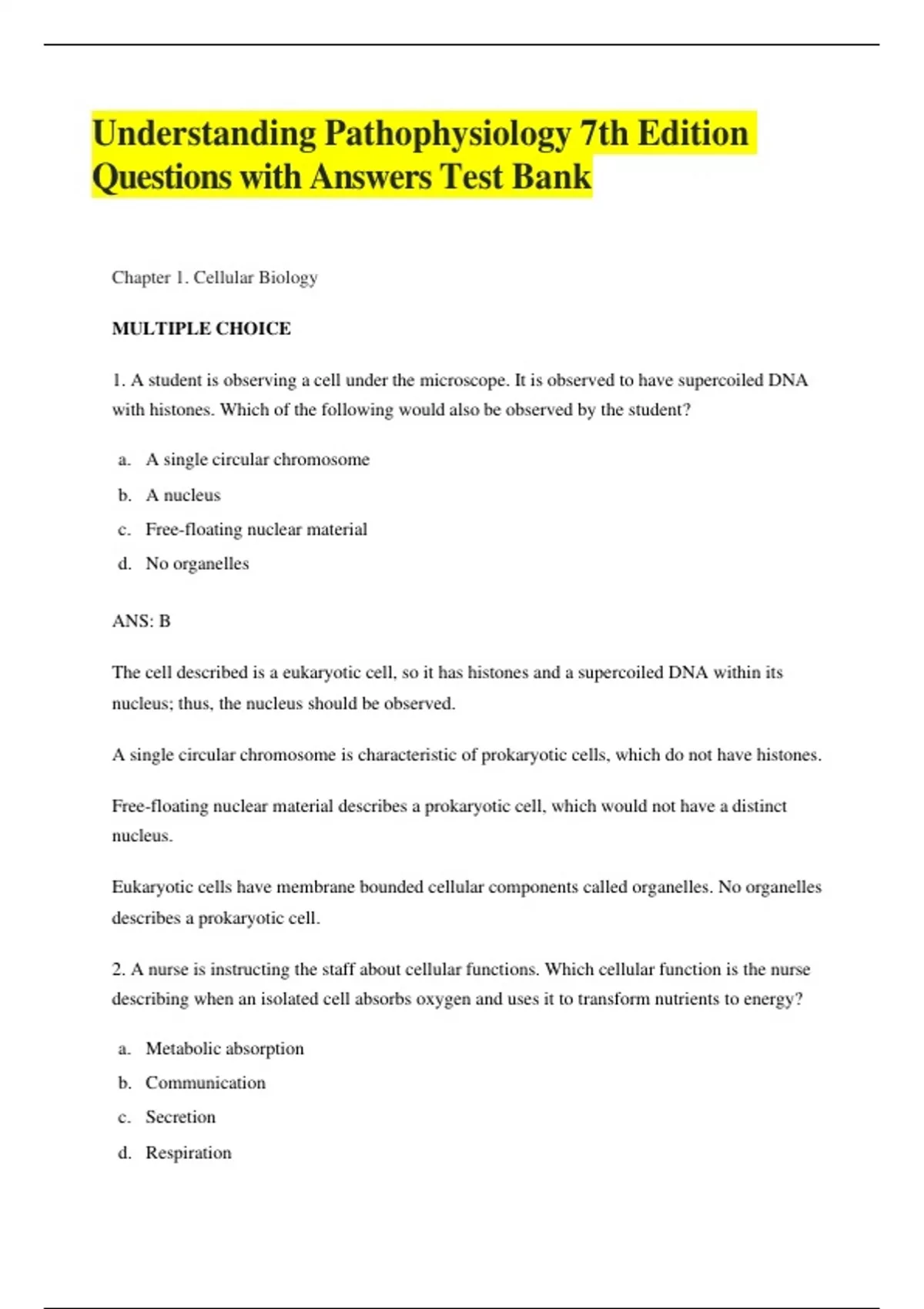 Understanding Pathophysiology 7th Edition Questions with Answers Test ...