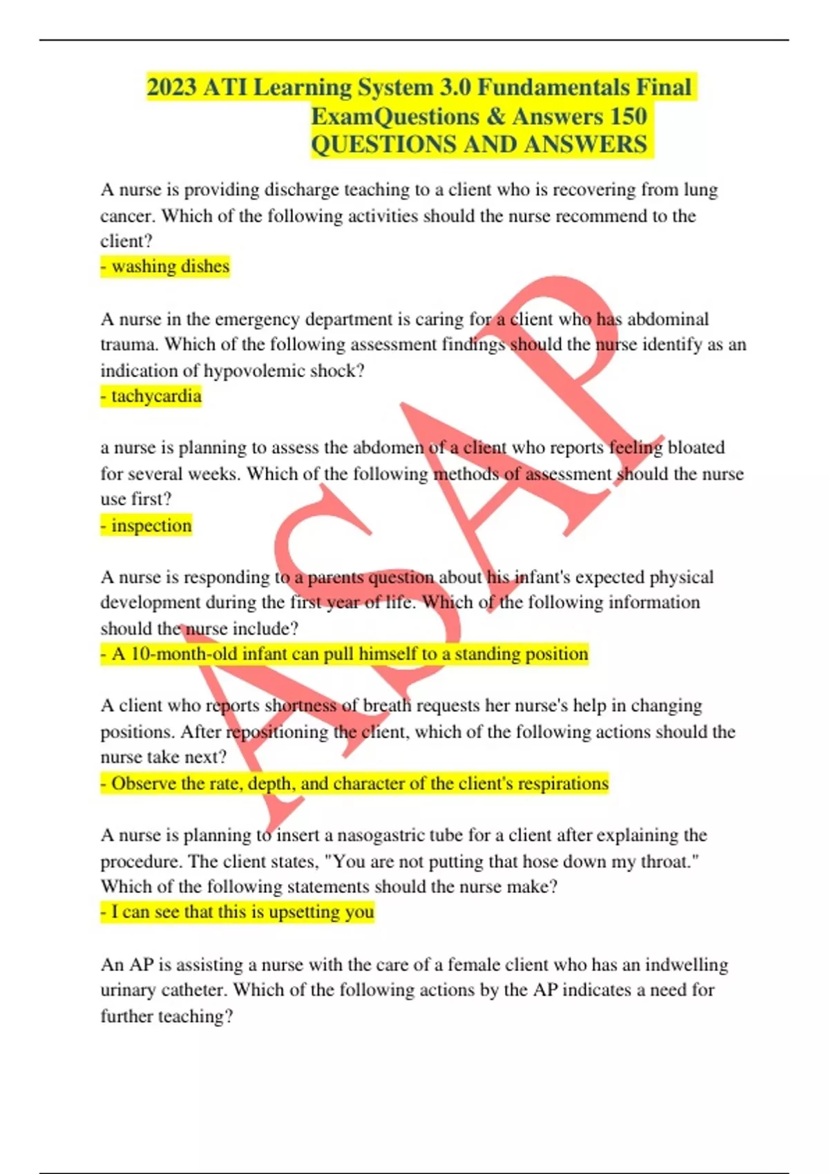 2023 ATI Learning System 3.0 Fundamentals Final ExamQuestions & Answers ...