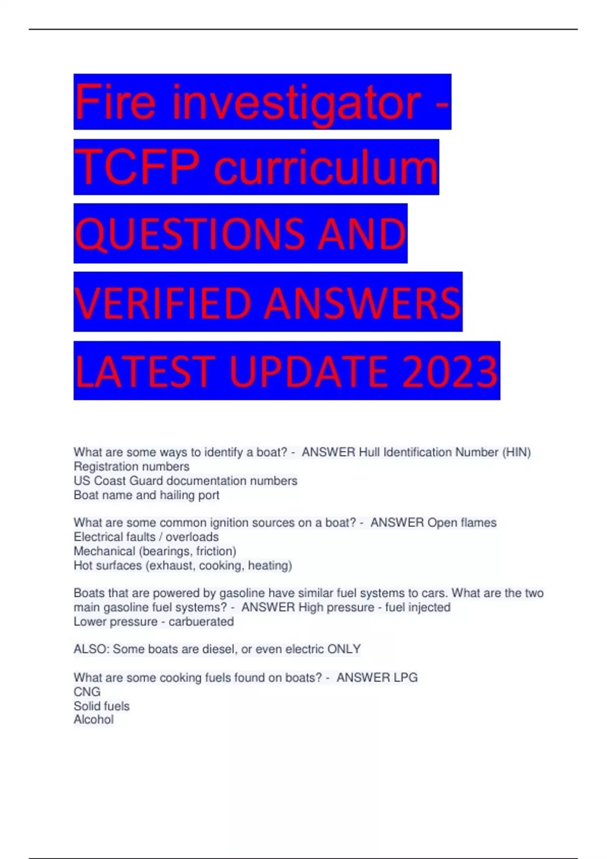 Fire investigator - TCFP curriculum QUESTIONS AND VERIFIED ANSWERS ...