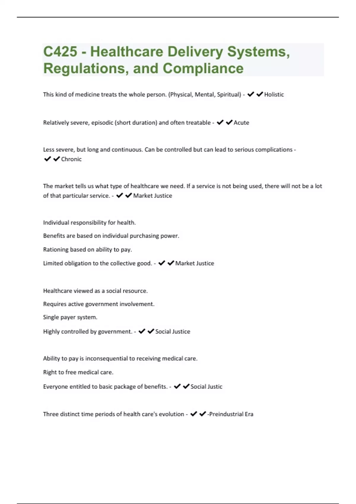 C425 - Healthcare Delivery Systems, Regulations, and Compliance exam ...