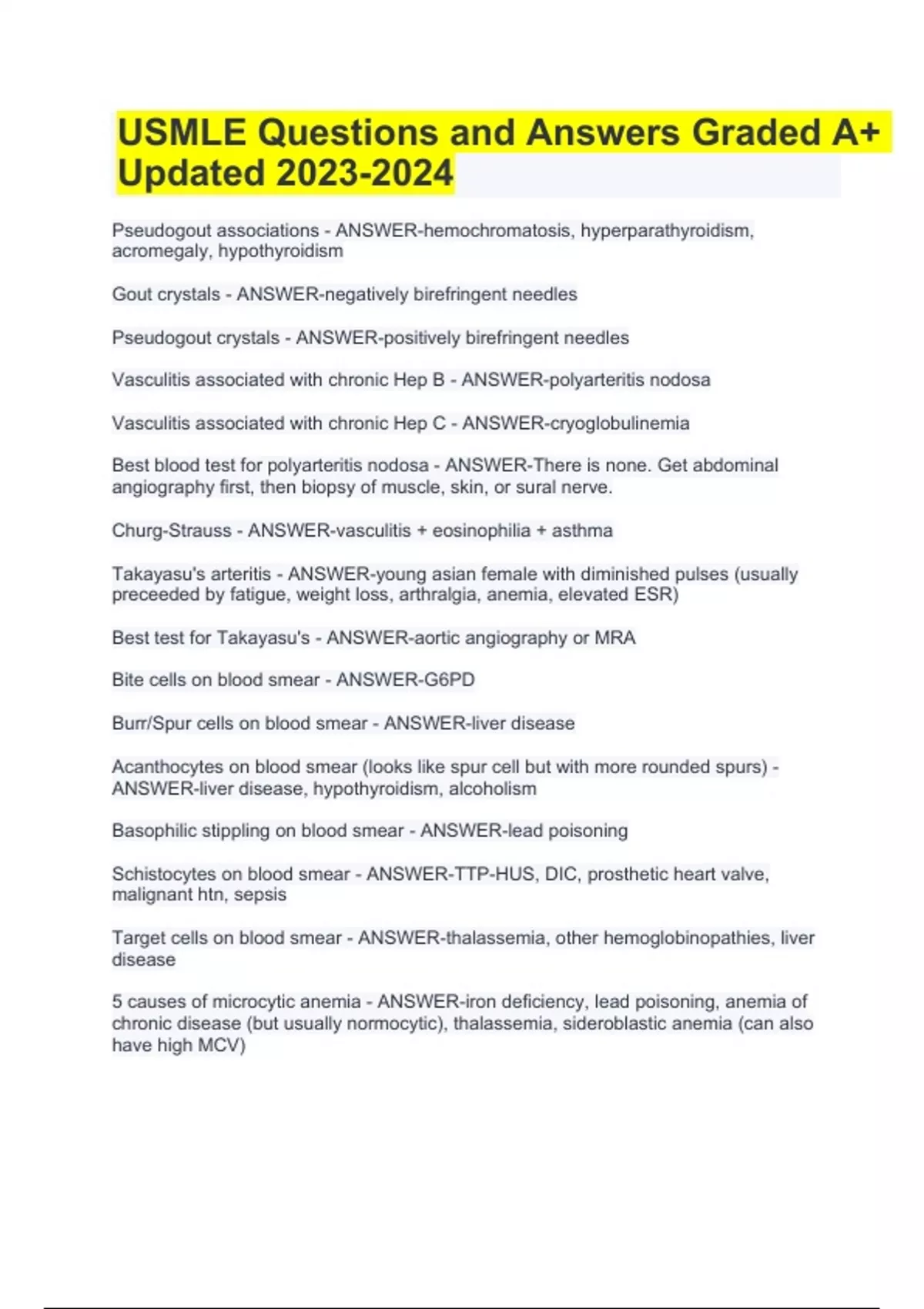 USMLE Exam Questions and Answers Graded A+ Updated - USMLE - Stuvia US