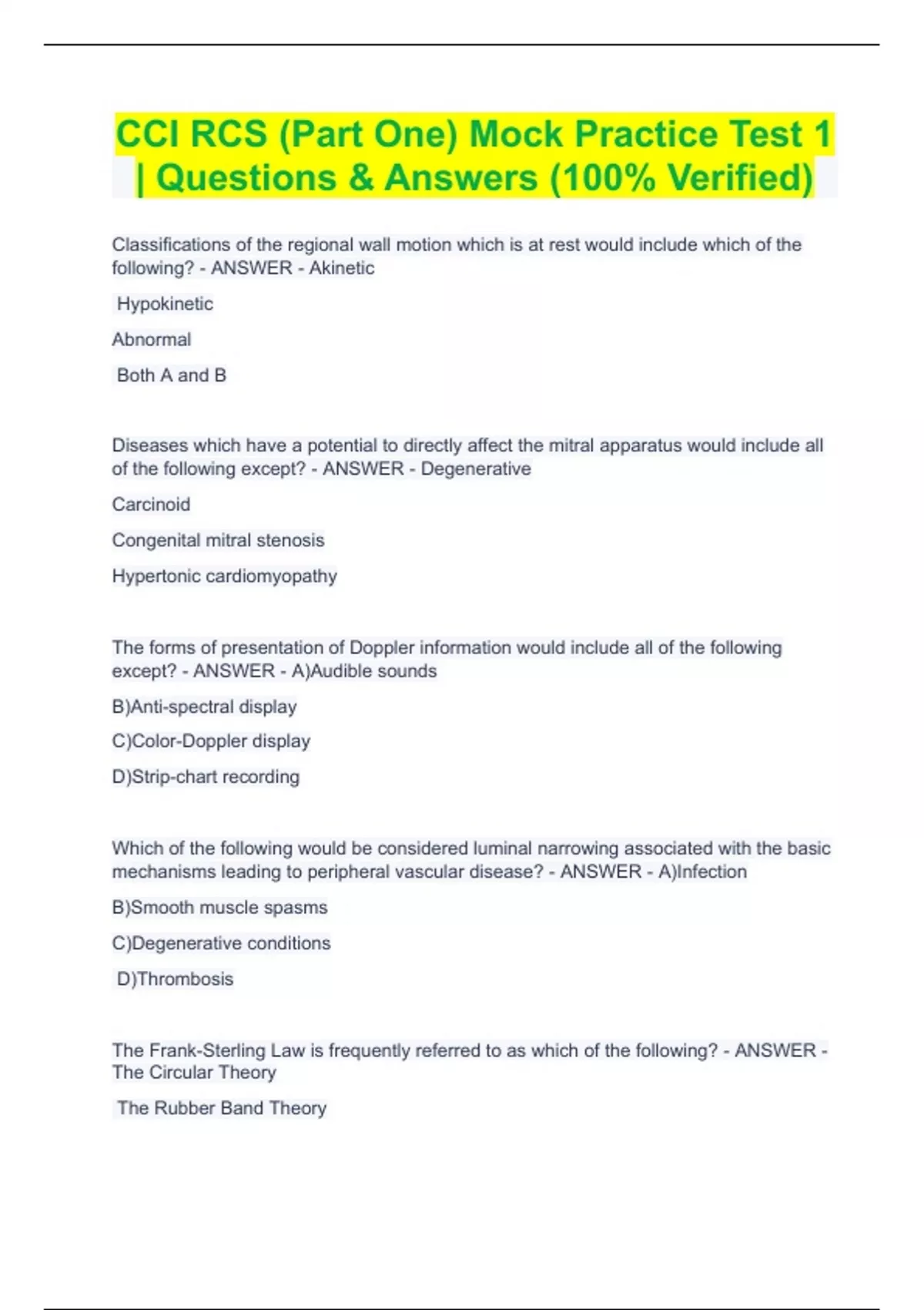 CCI RCS (Part One) Mock Practice Test 1 | Questions & Answers (100% ...