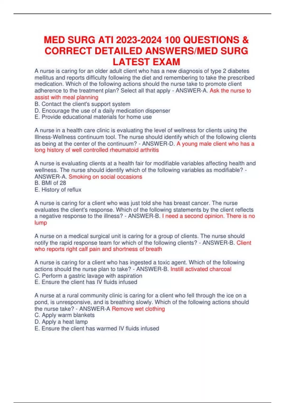 MED SURG ATI QUESTIONS & CORRECT DETAILED ANSWERS/MED SURG LATEST EXAM ...