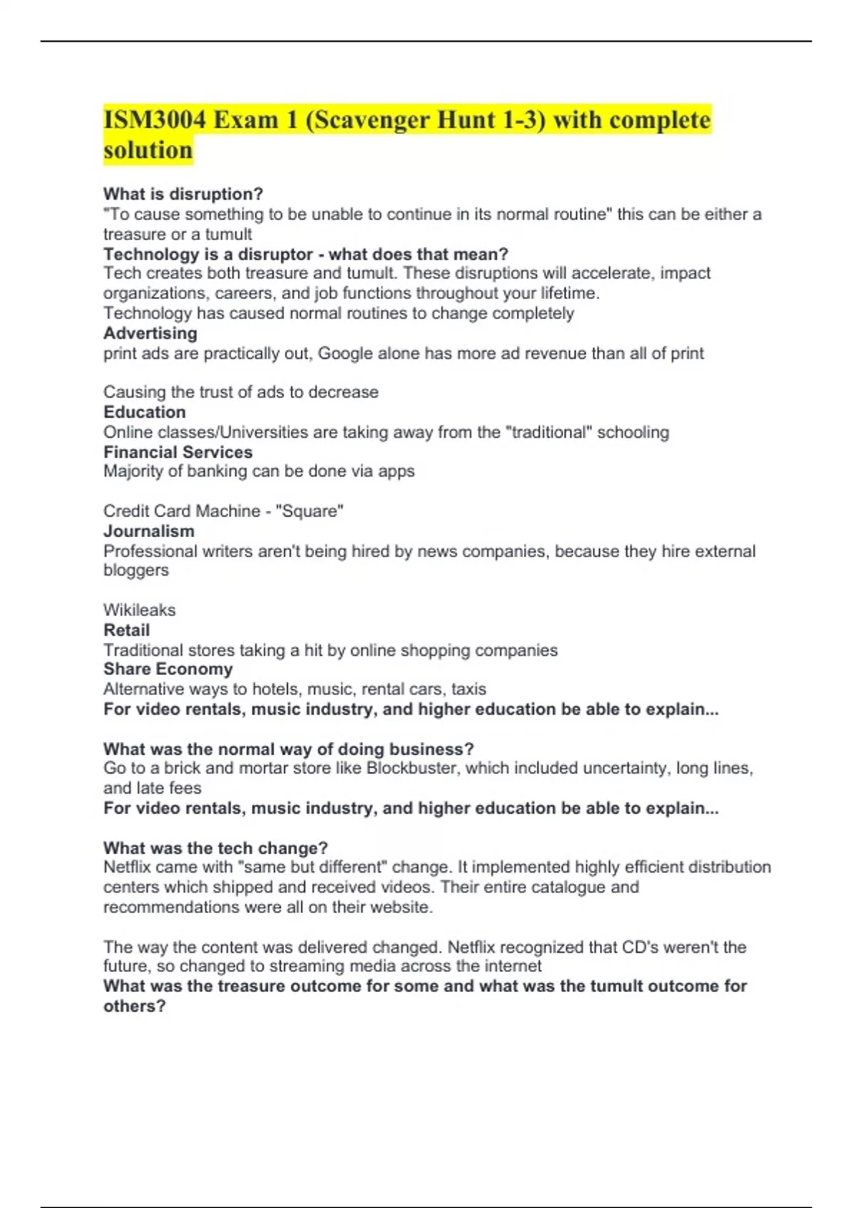 ISM3004 Exam 1 (Scavenger Hunt 1-3) with complete solution - Scavenger ...
