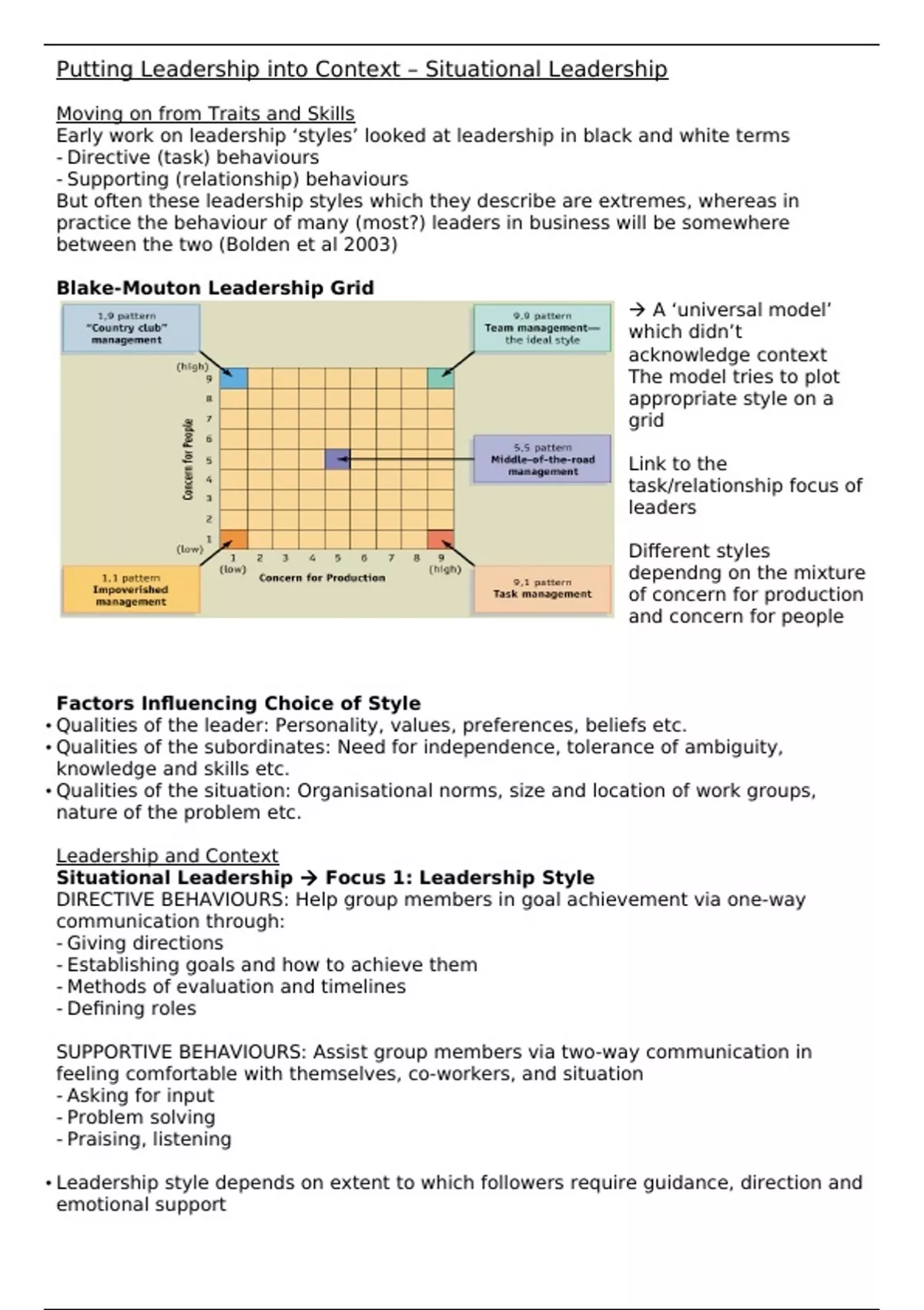 Summary Putting Leadership into Context – Situational Leadership ...