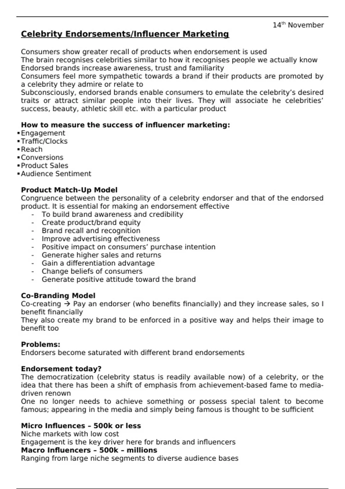 Summary Celebrity Endorsements/Influencer Marketing | Fundamentals of ...