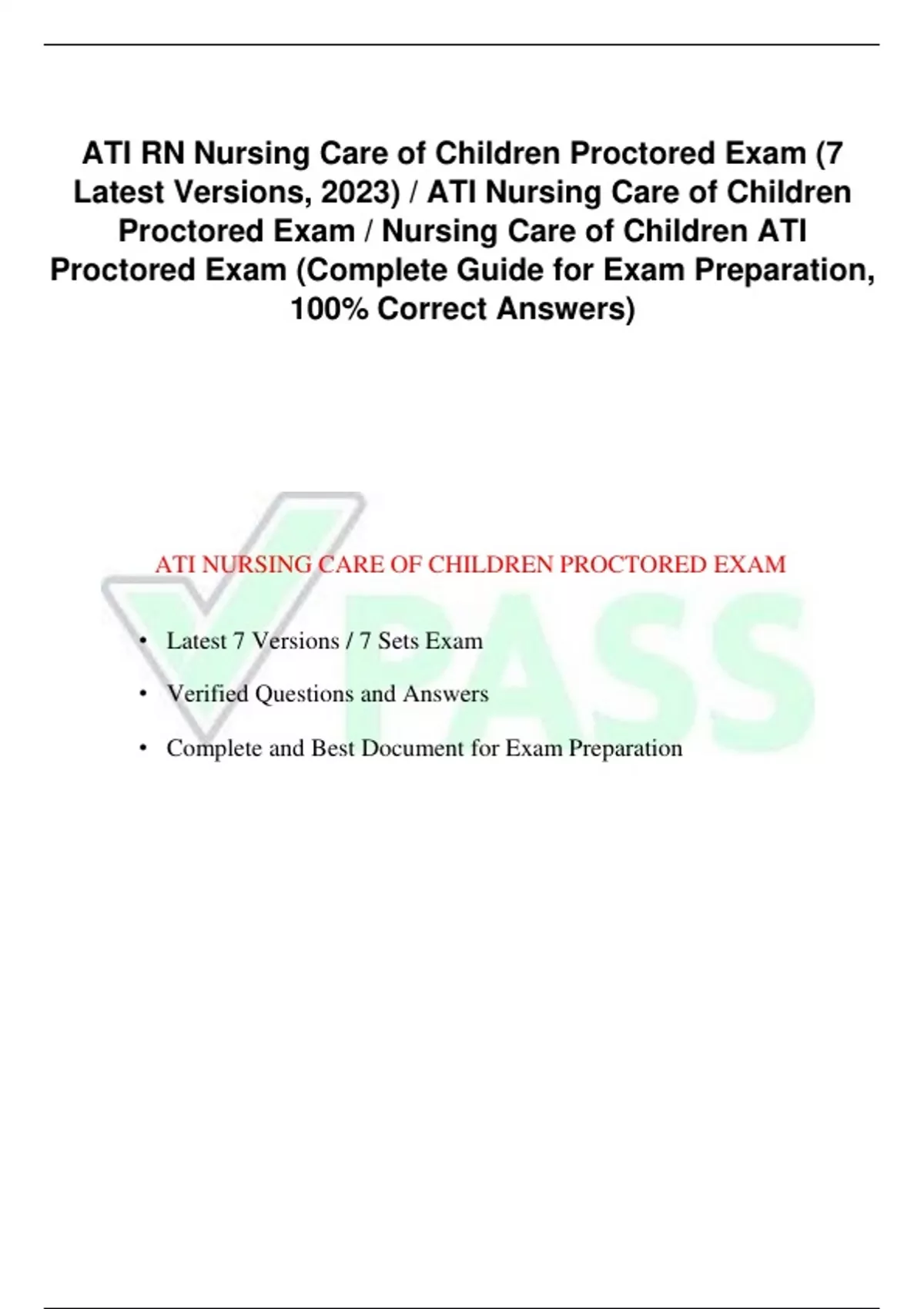 ATI RN Nursing Care of Children Proctored Exam 7 Latest Versions - ATI ...