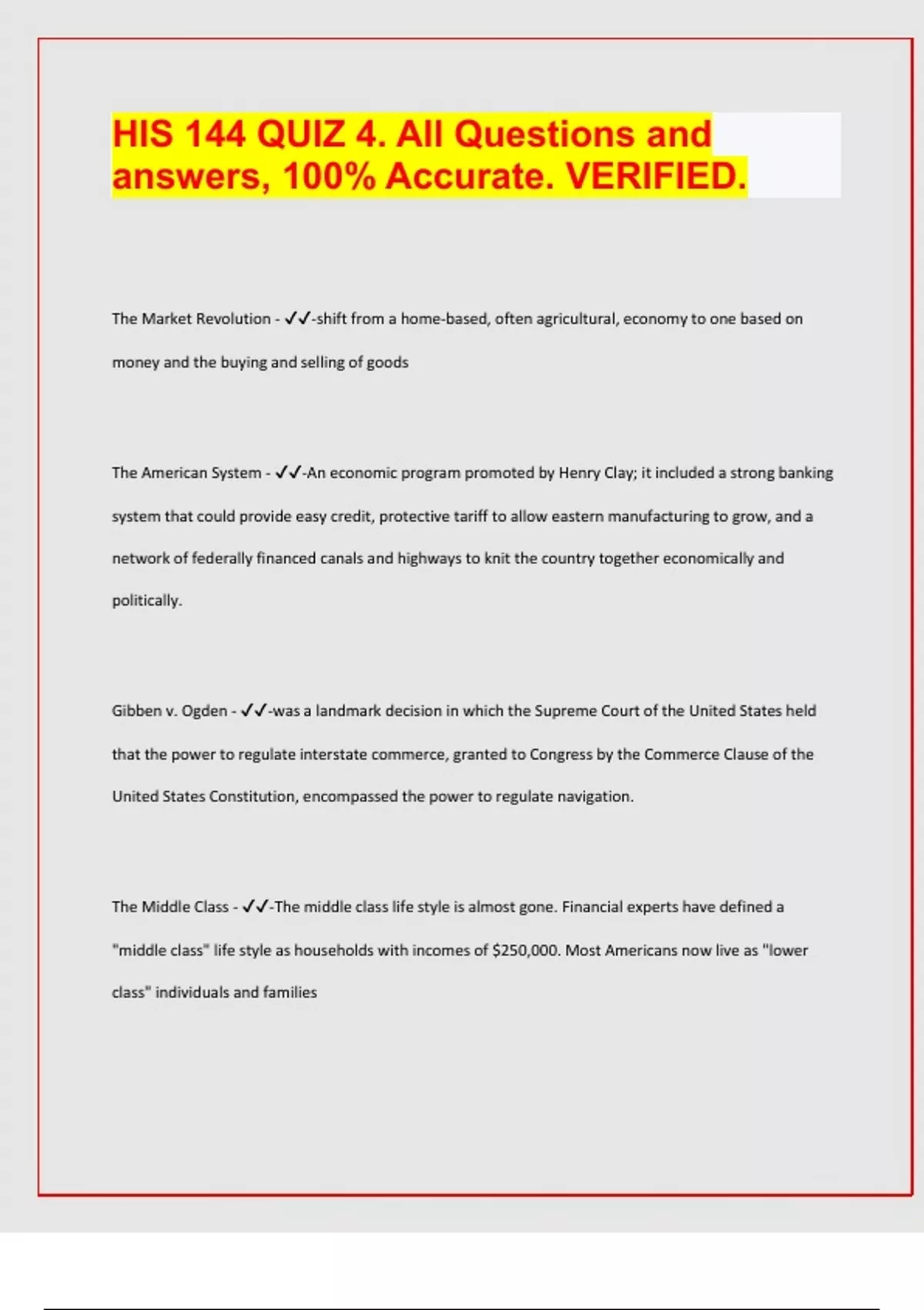 HIS 144 QUIZ 4. All Questions and answers, 100% Accurate. VERIFIED. - HIS 144 - Stuvia US