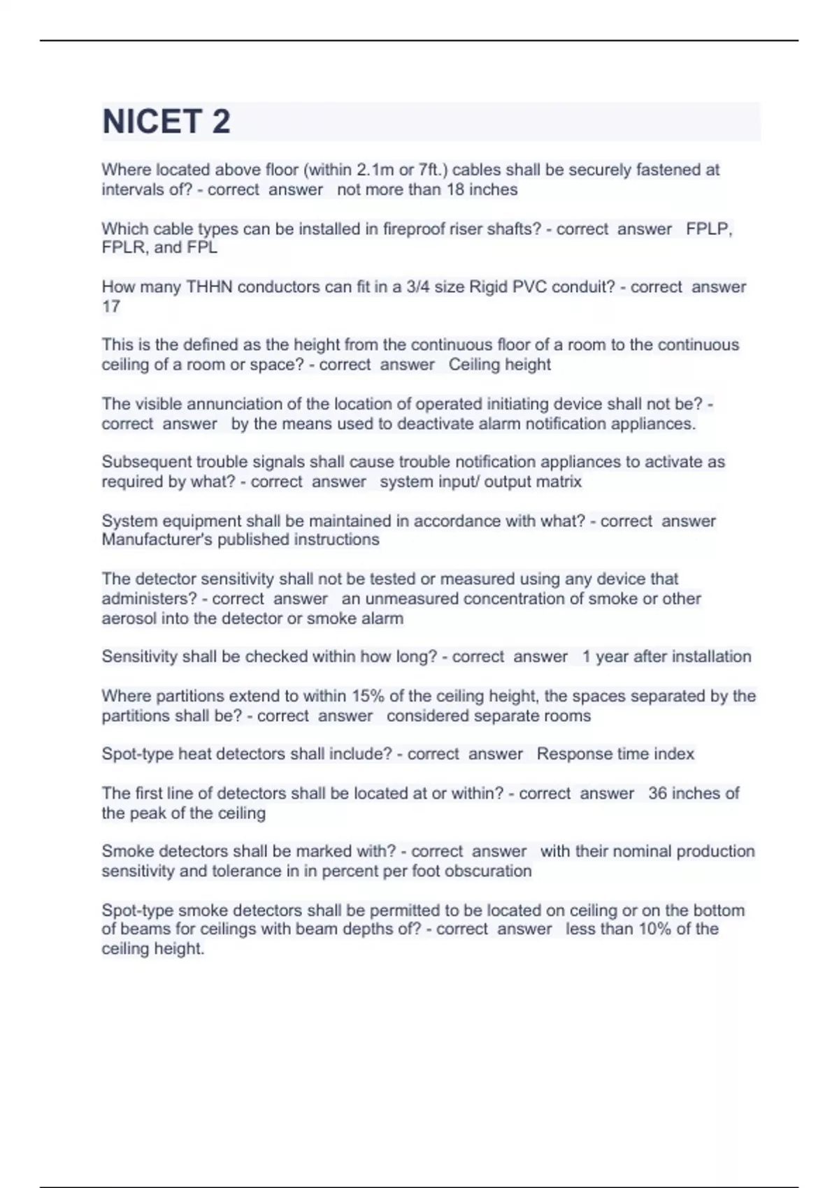 NICET 2 Question and answers correctly solved 2023 - NICET I/II/III/IV ...