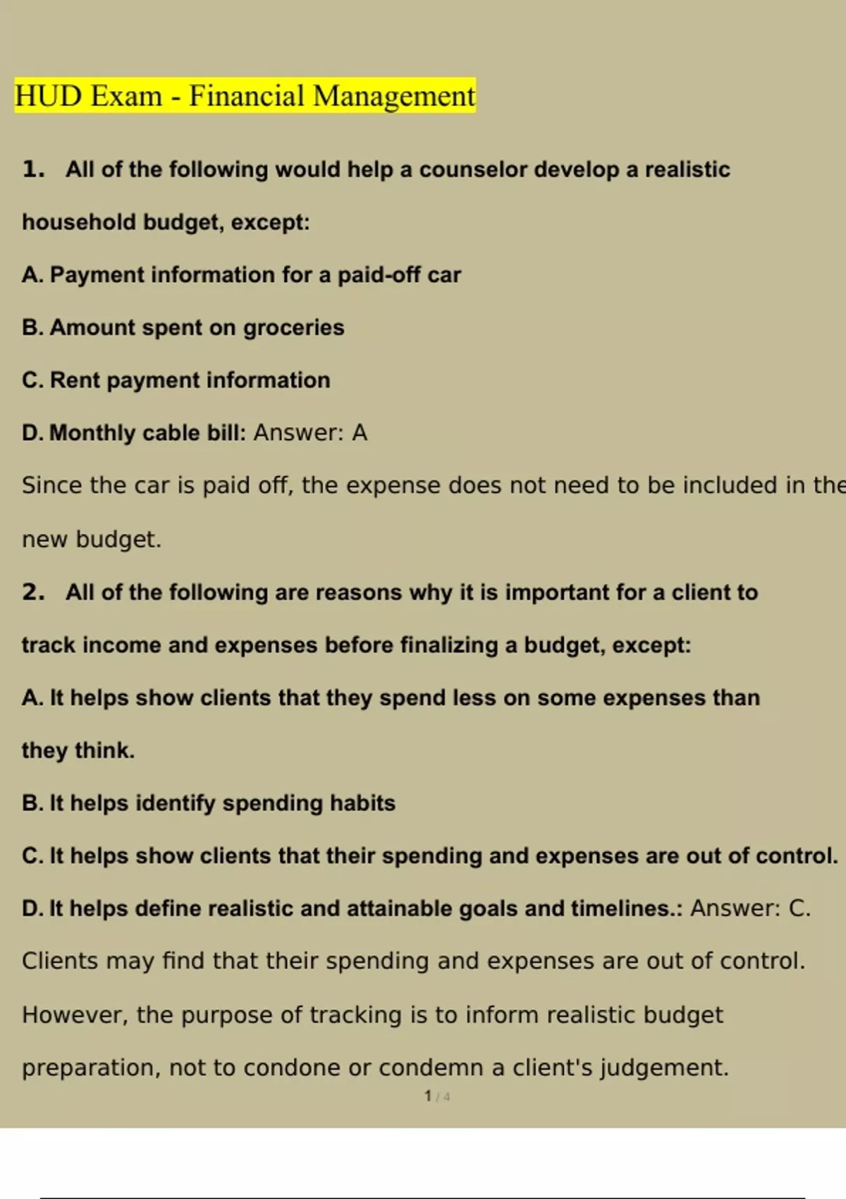 HUD BUNDLE EXAMS PREP HUD Housing Counselor Certification Practice HUD ...