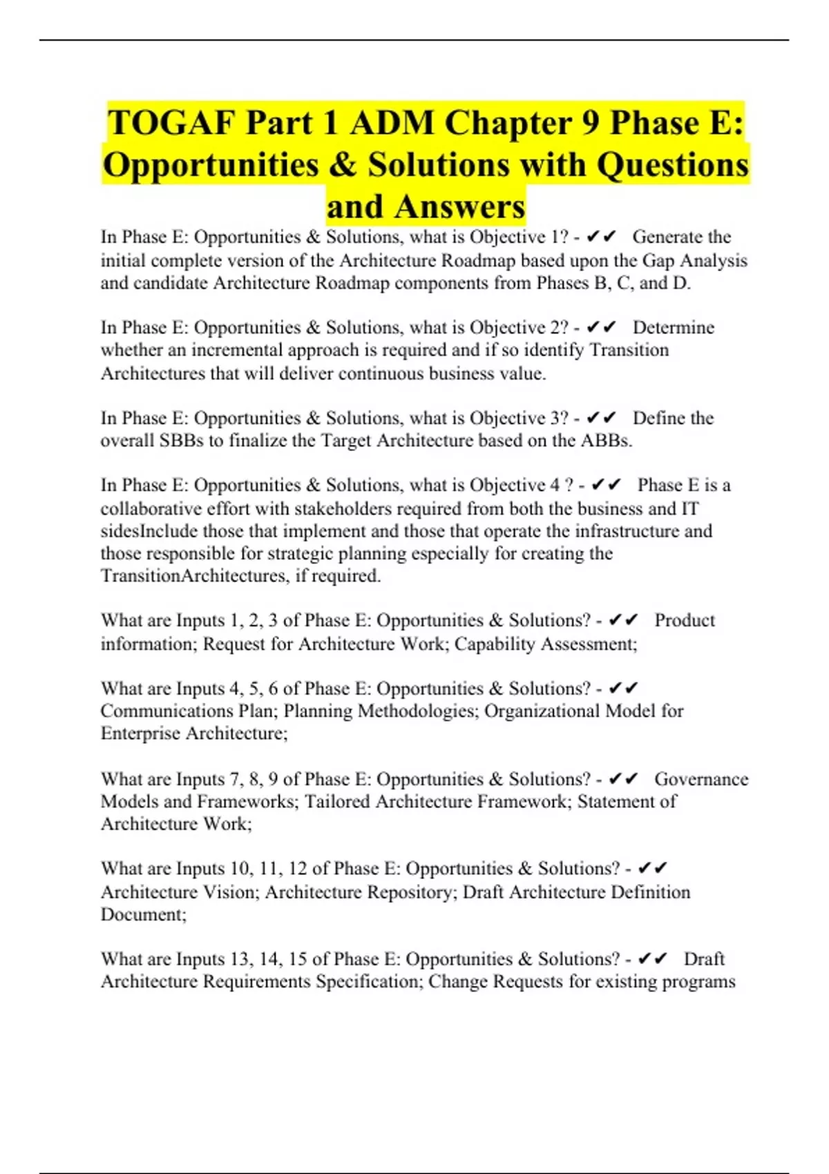 TOGAF Part 1 ADM Chapter 9 Phase E: Opportunities & Solutions with ...