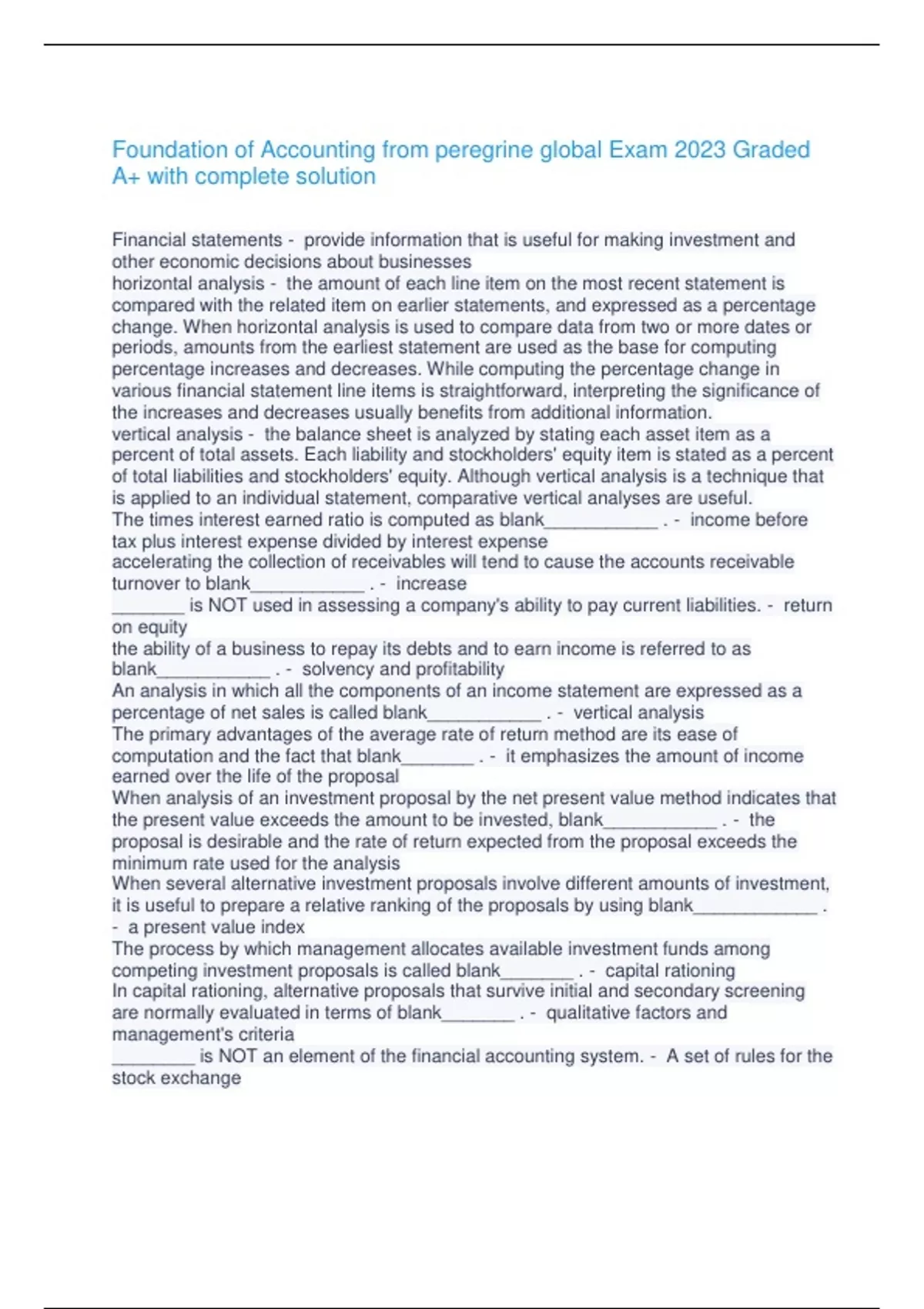Foundation of Accounting from peregrine global Exam 2023 Graded A+ with ...