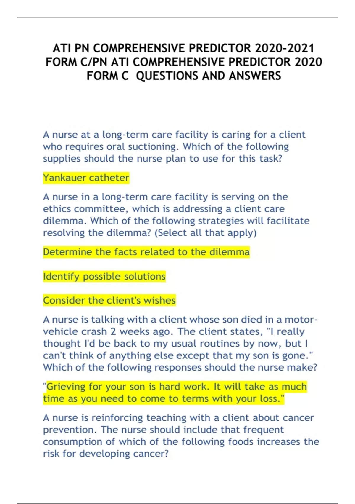 ATI PN COMPREHENSIVE PREDICTOR FORM C/PN ATI COMPREHENSIVE PREDICTOR ...