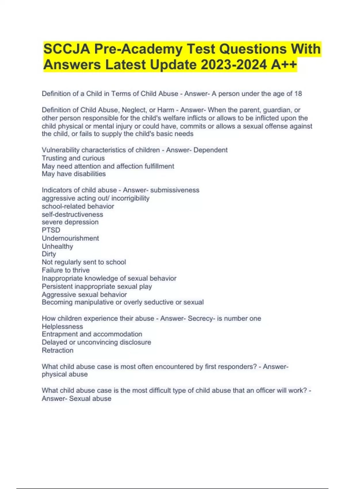 SCCJA Pre-Academy Exam Practice Questions With Answers | Latest Update ...