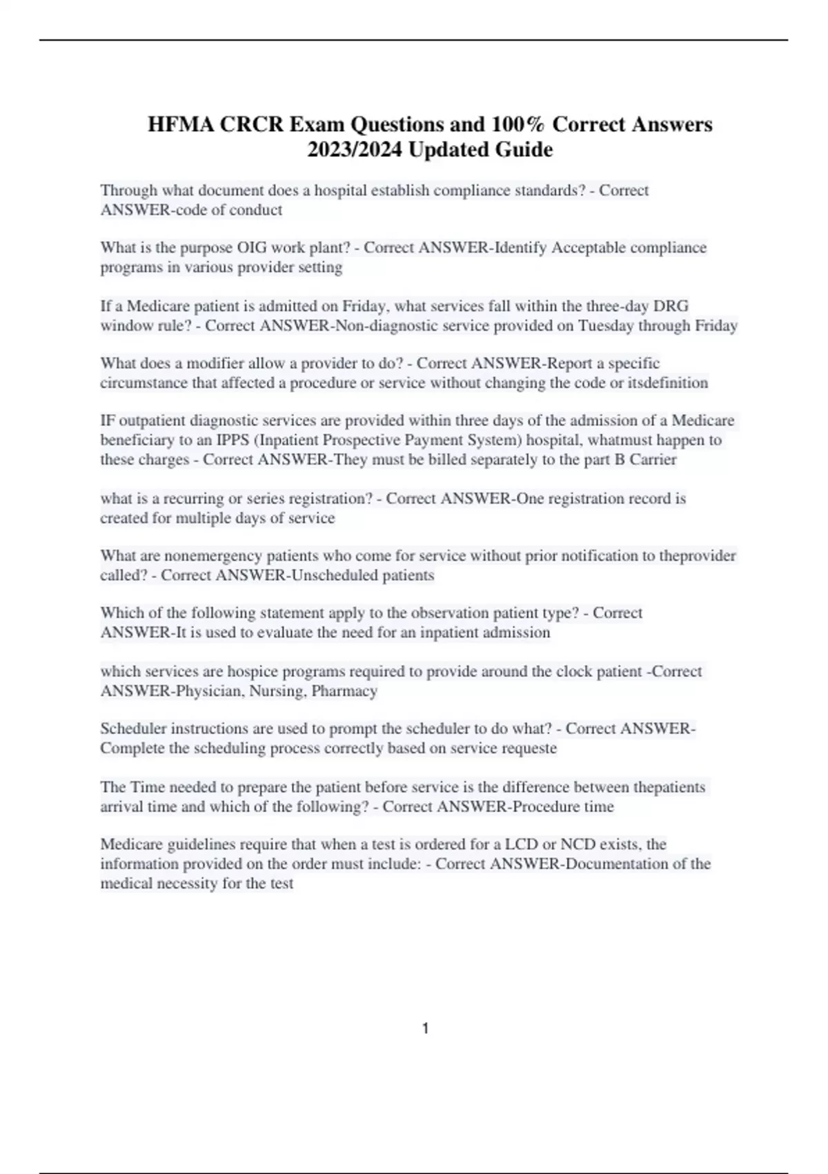 HFMA CRCR Exam Questions and 100% Correct Answers 2023/2024 Updated ...