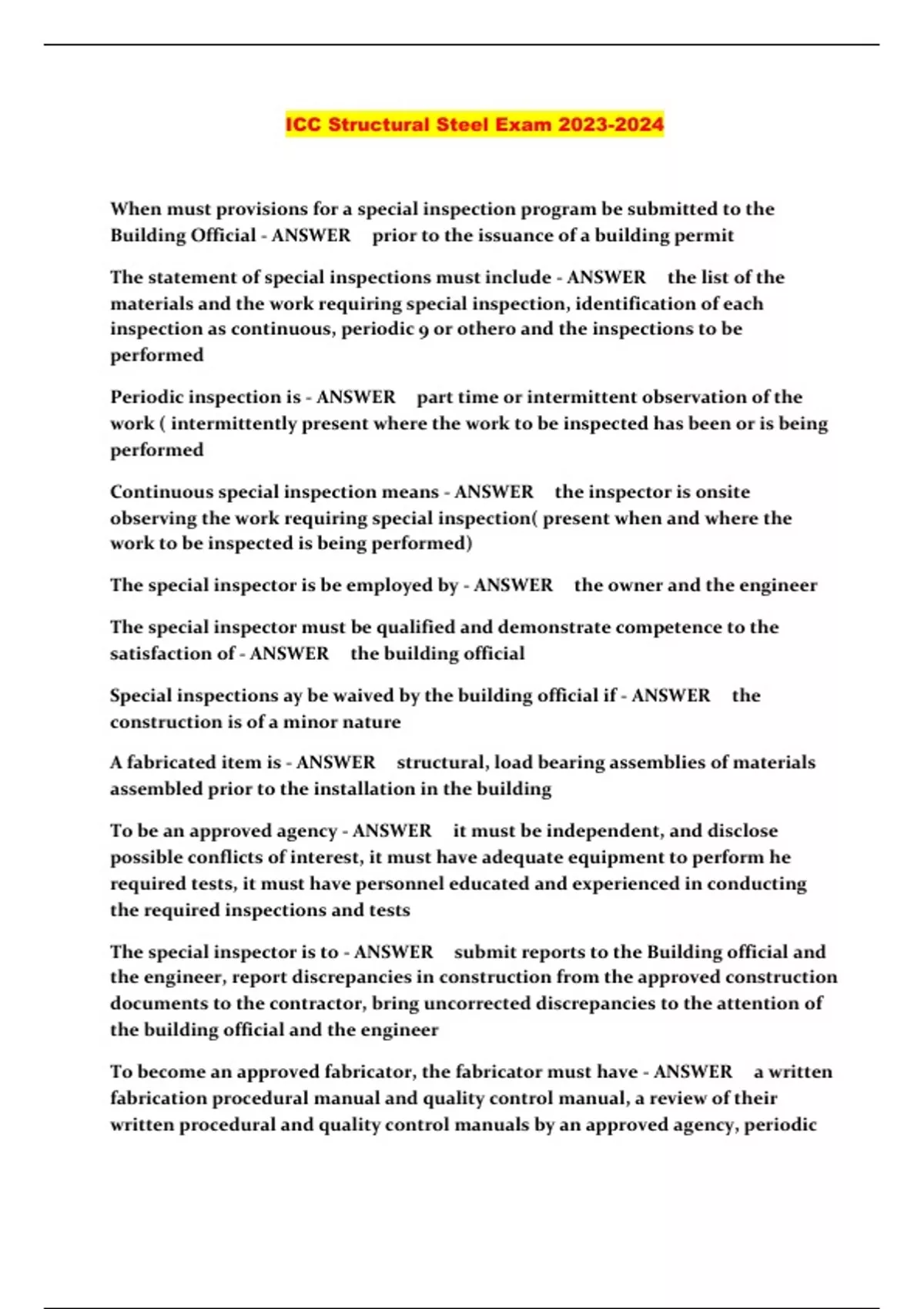 ICC Structural Steel Exam - ICC Structural Steel - Stuvia US