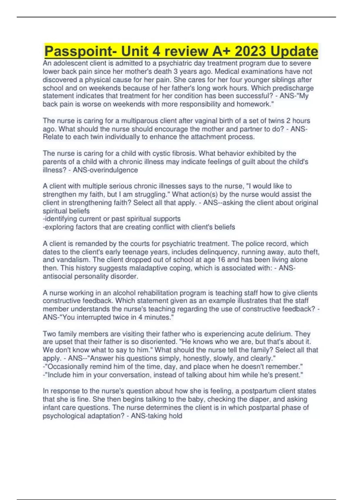 Passpoint- Unit 4 review A+ 2023 Update - Passpoint- Unit 4 revie A+ ...