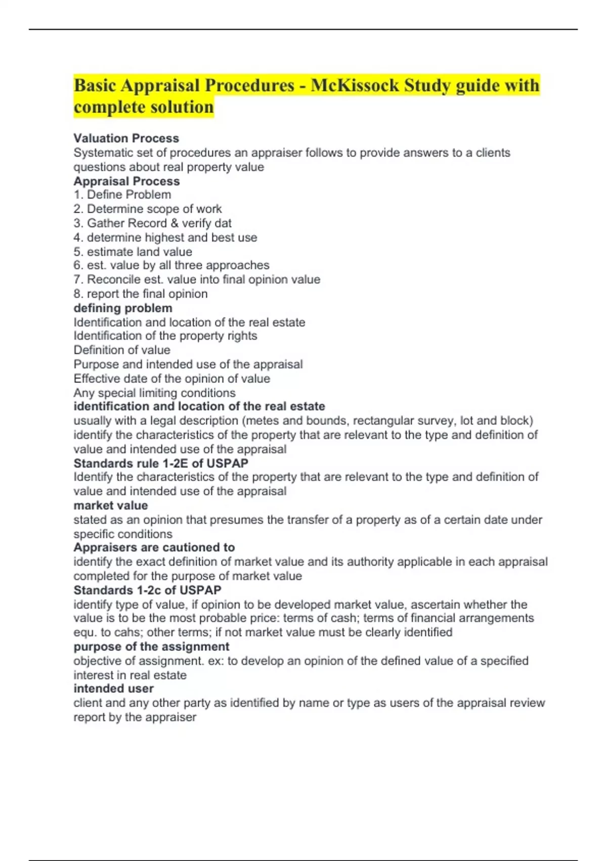 Basic Appraisal Procedures - McKissock Study guide with complete ...
