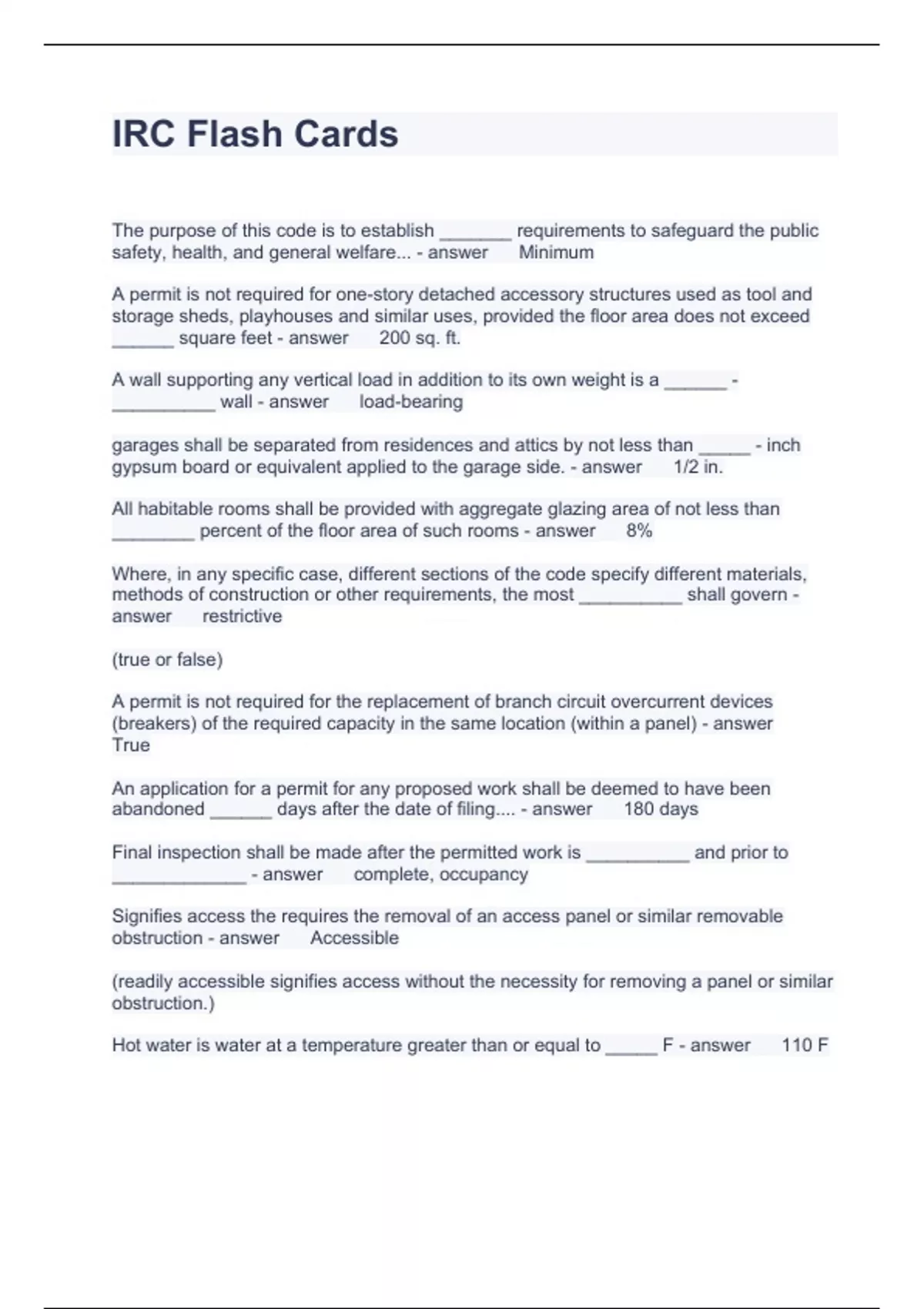 IRC Flash Cards Questions with correct Answers 2023 - IRC - Stuvia US