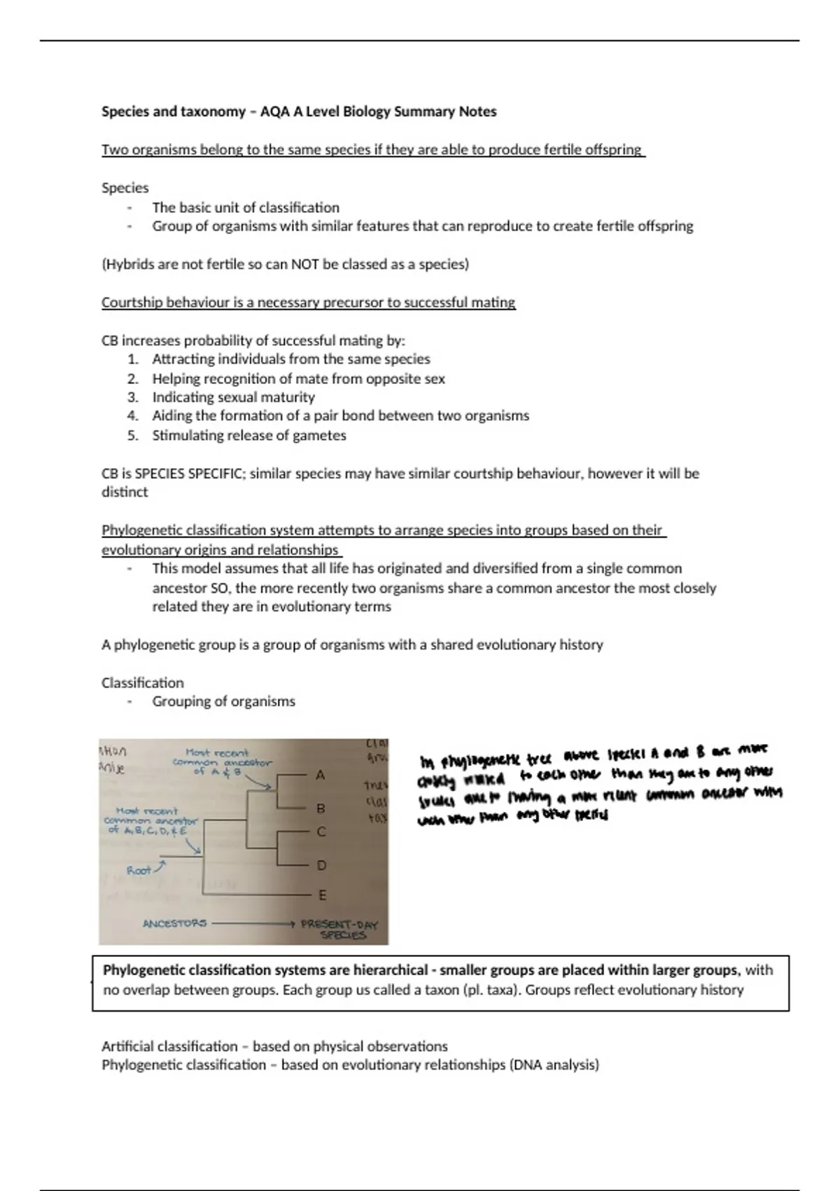 Summary Notes on Species and Taxonomy - AQA A Level Biology - Unit 4 ...