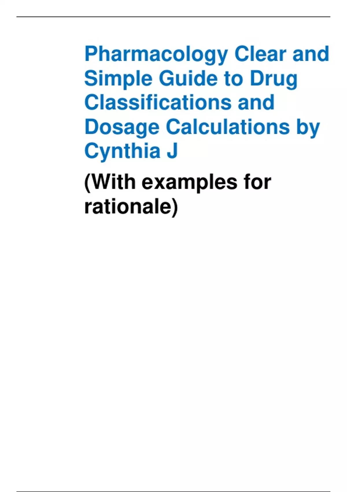 Summary Pharmacology Clear and Simple Guide to Drug Classifications and ...