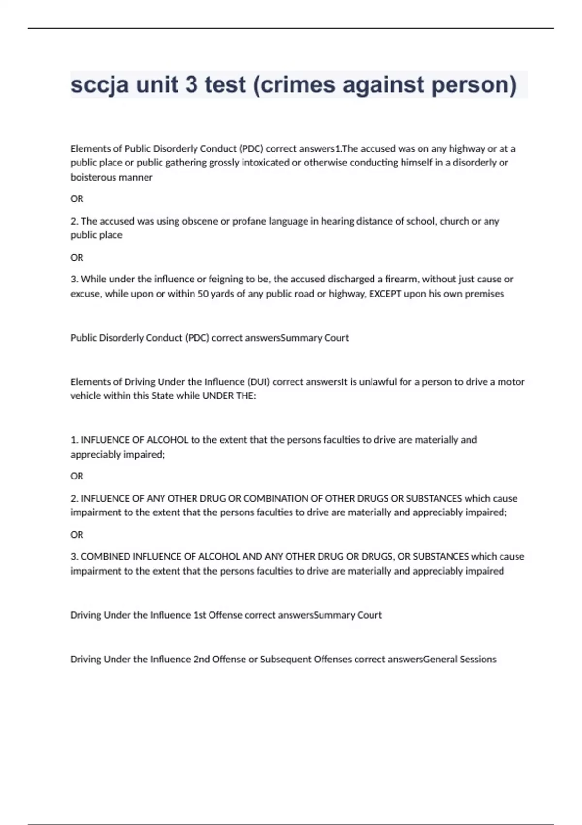 sccja unit 3 test (crimes against person) 2023 with correct answers ...