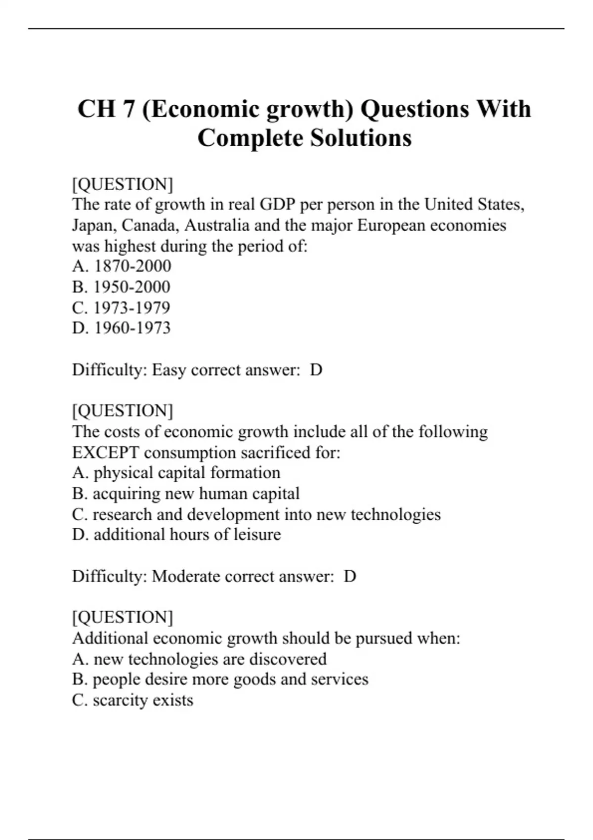 CH 7 (Economic growth) Questions With Complete Solutions - Economic ...