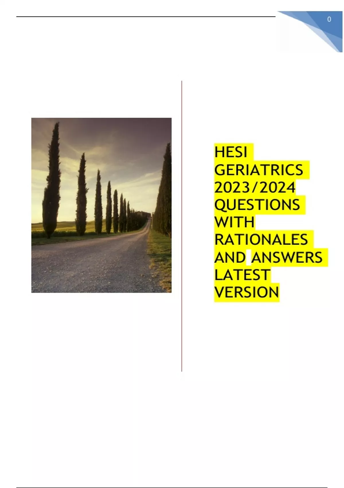 HESI GERIATRICS 2023/2024 QUESTIONS WITH RATIONALES AND ANSWERS LATEST ...