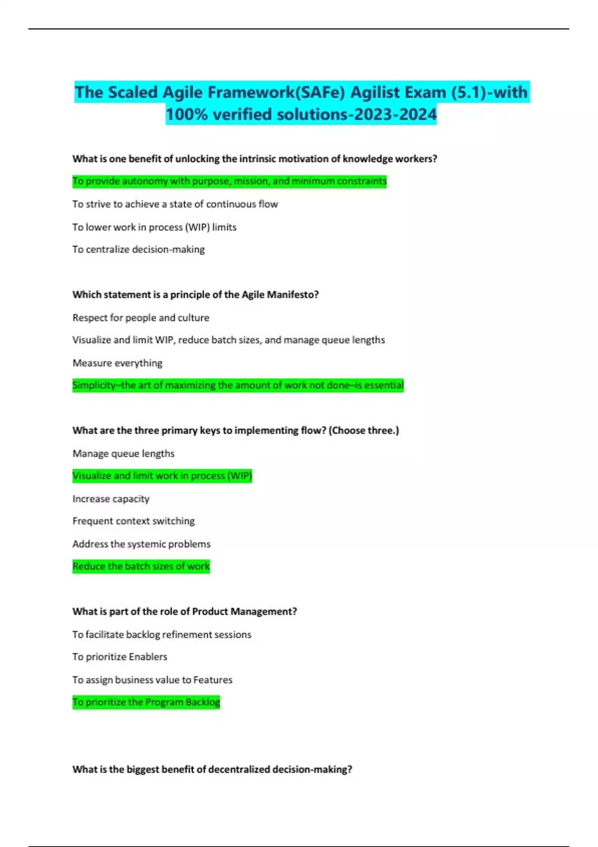 The Scaled Agile Framework(SAFe) Agilist Exam (5.1)-with 100% verified ...