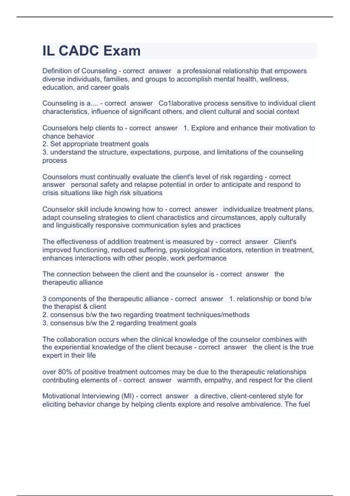 IL CADC Exam Question and answers 100% correct 2023 - CADC - Stuvia US