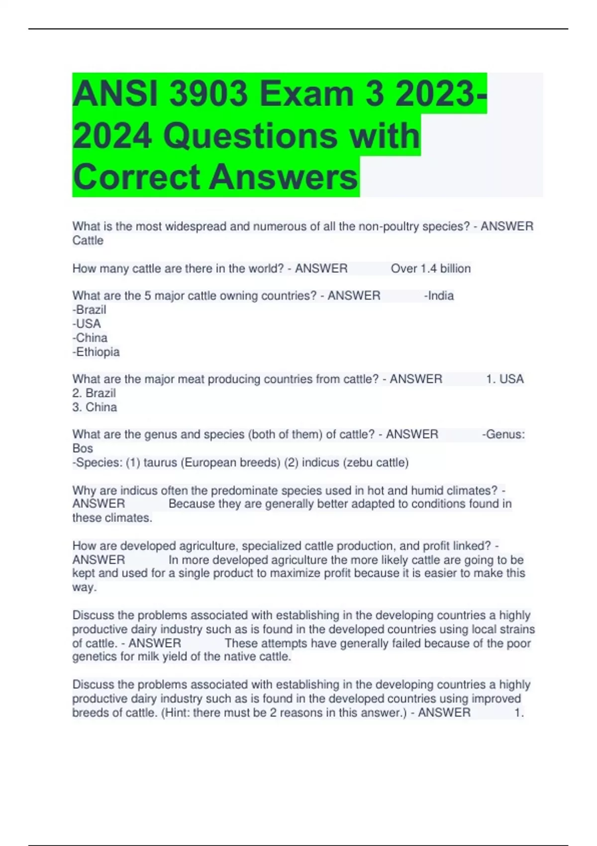 ANSI 3903 Exam Questions with Correct Answers - ANSI 3903 - Stuvia US