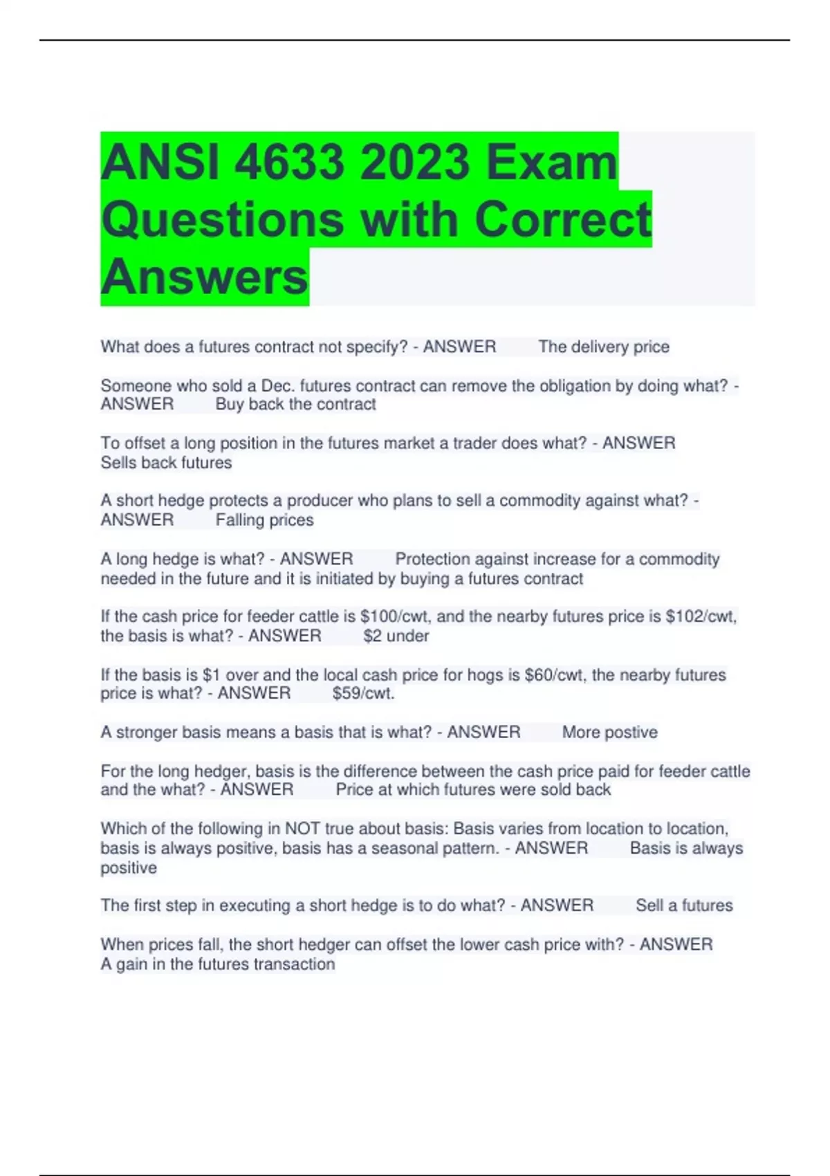 ANSI Exam Questions with Correct Answers - ANSI 4633 - Stuvia US