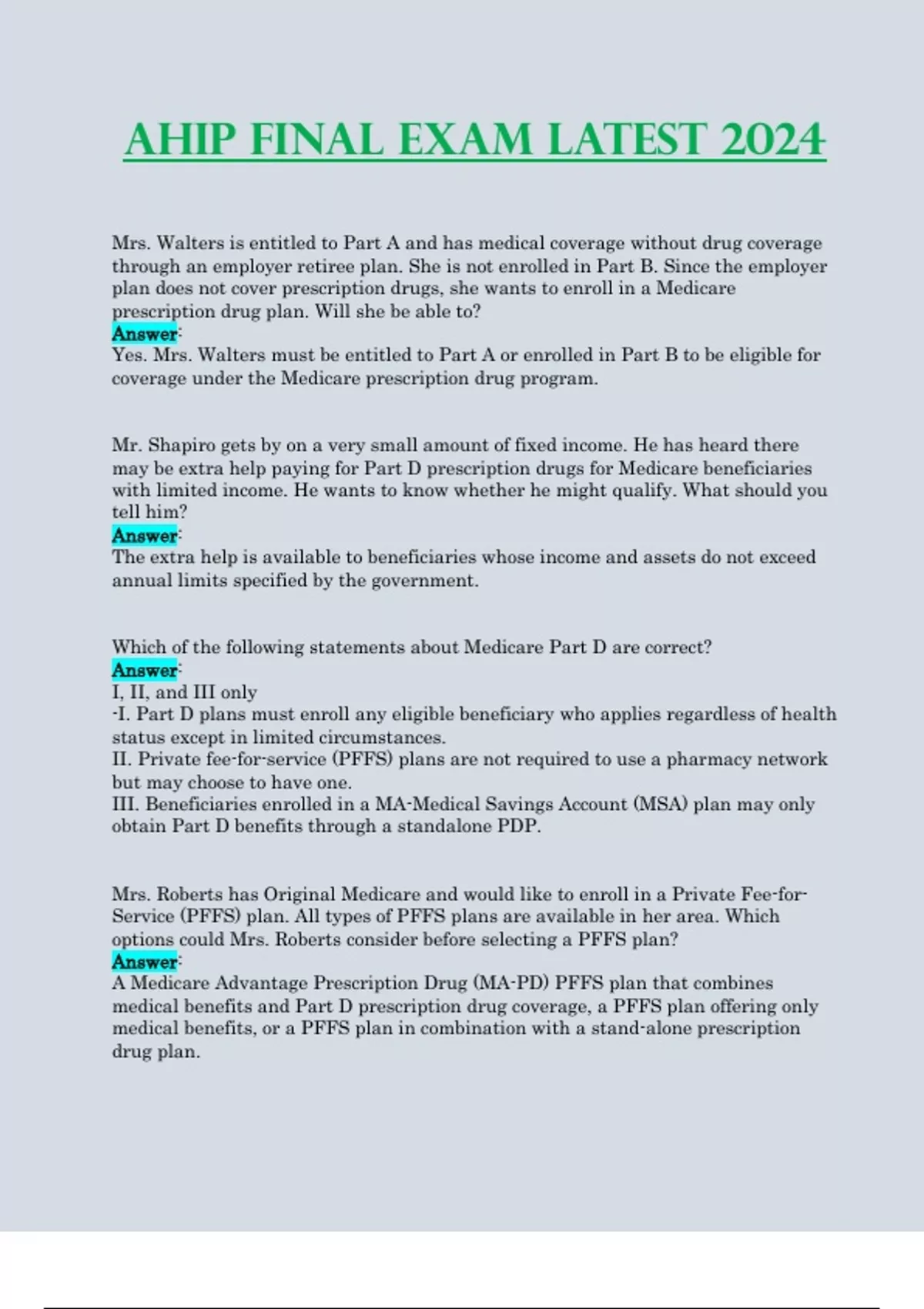 AHIP Final Exam BUNDLE Latest 2024 - Complete Solution - Stuvia US