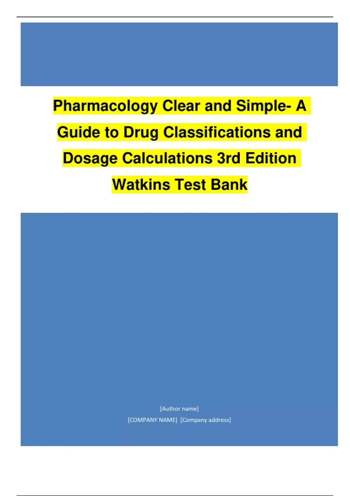 TEST BANK Pharmacology Clear and Simple - A Guide to Drug ...