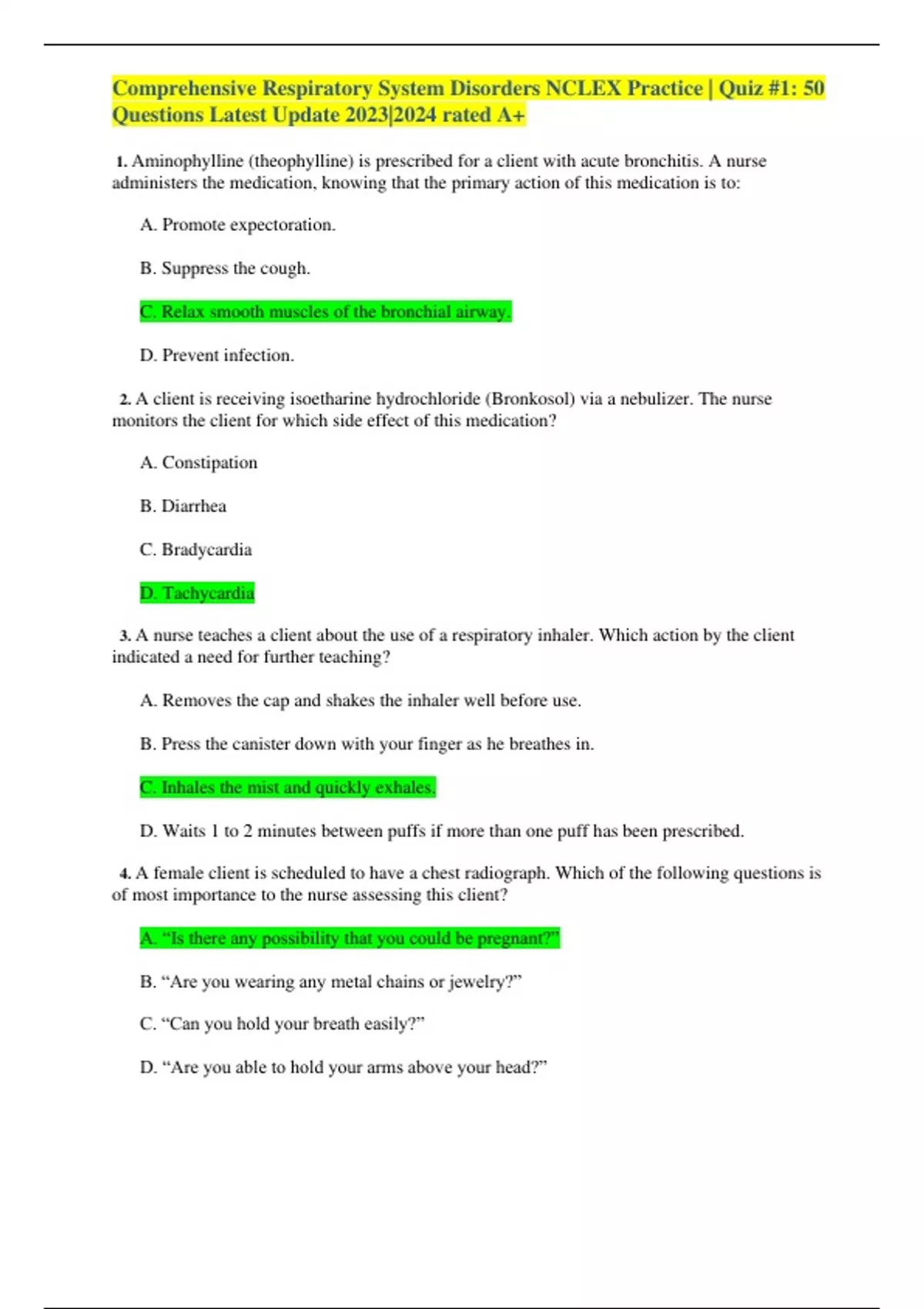 Comprehensive Respiratory System Disorders NCLEX Practice | Quiz #1: 50 ...