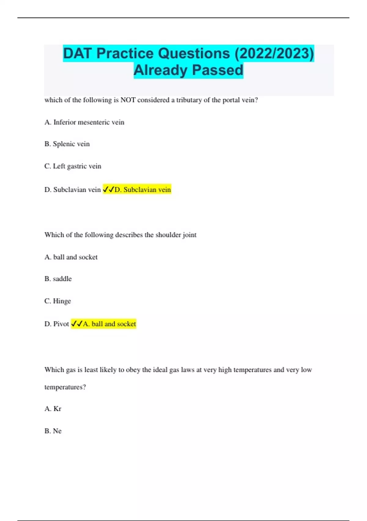 DAT Bundled Exams Questions and Answers (2022/2023) with Certified ...