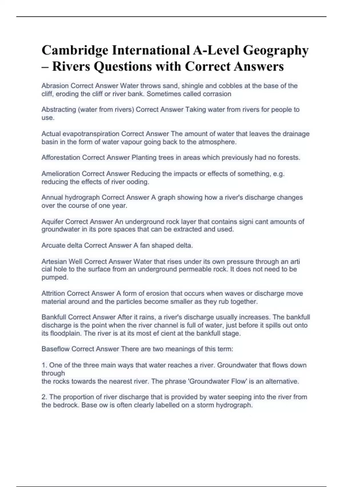Cambridge International A-Level Geography – Rivers Questions with ...