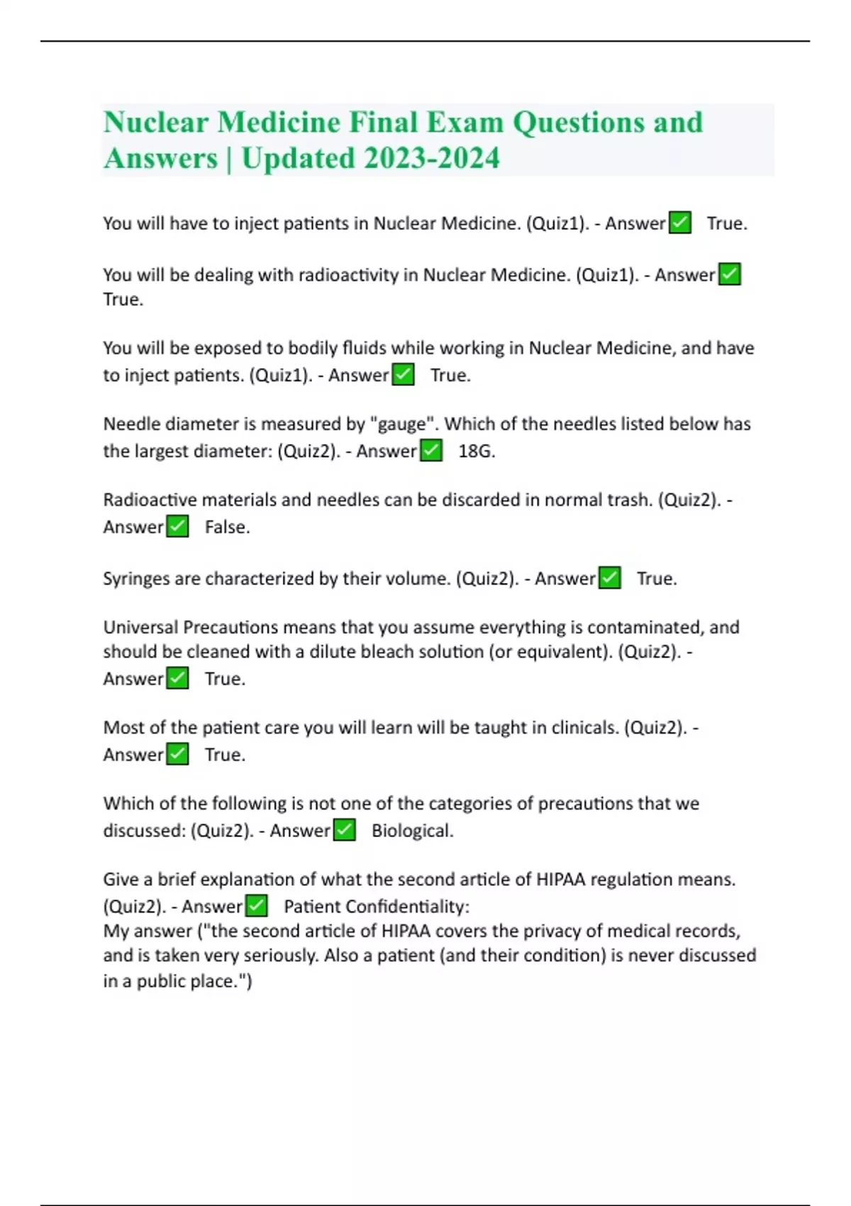 Nuclear Medicine Final Exam Questions and Answers | Updated - Nuclear ...
