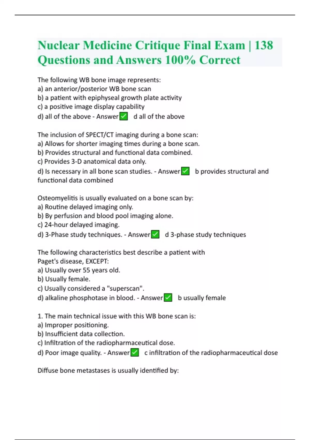 Nuclear Medicine Critique Final Exam | 138 Questions and Answers 100% ...
