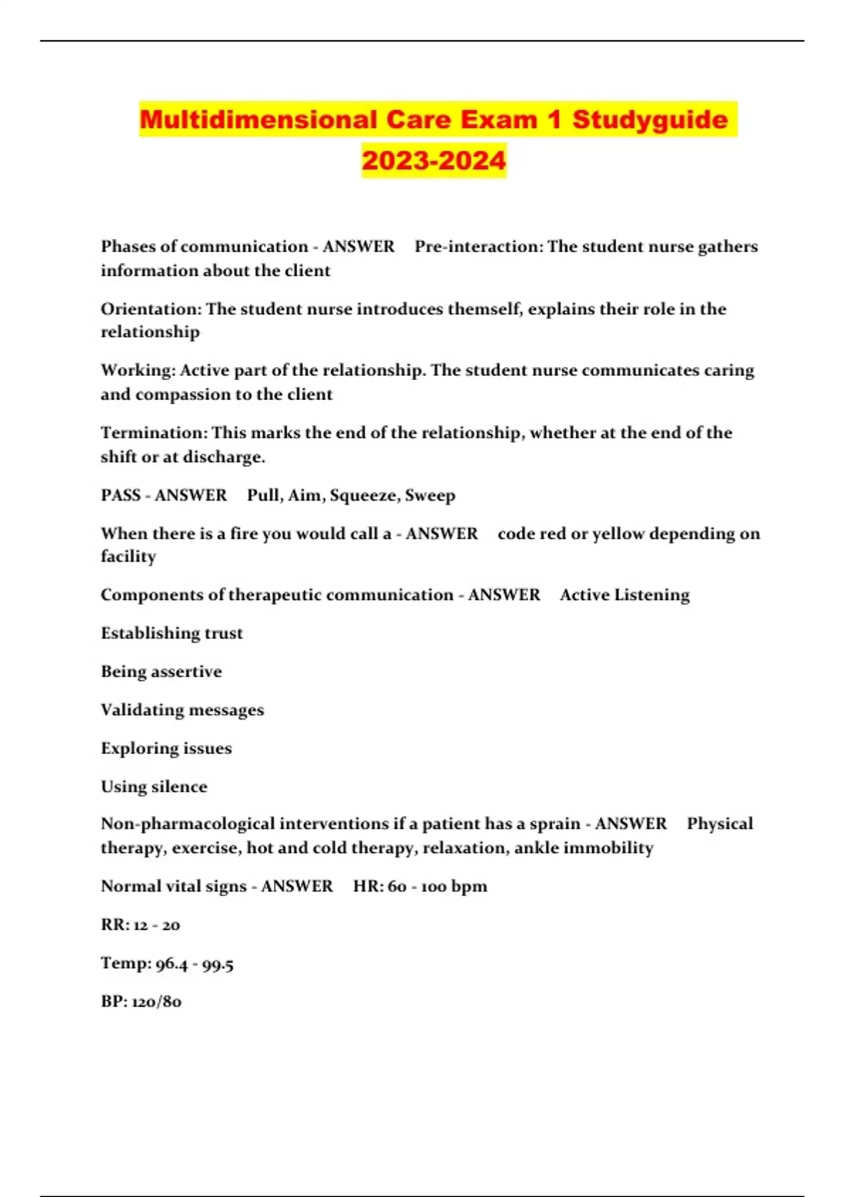 Multidimensional Care Exam 1 Studyguide - Multidimensional Care - Stuvia US
